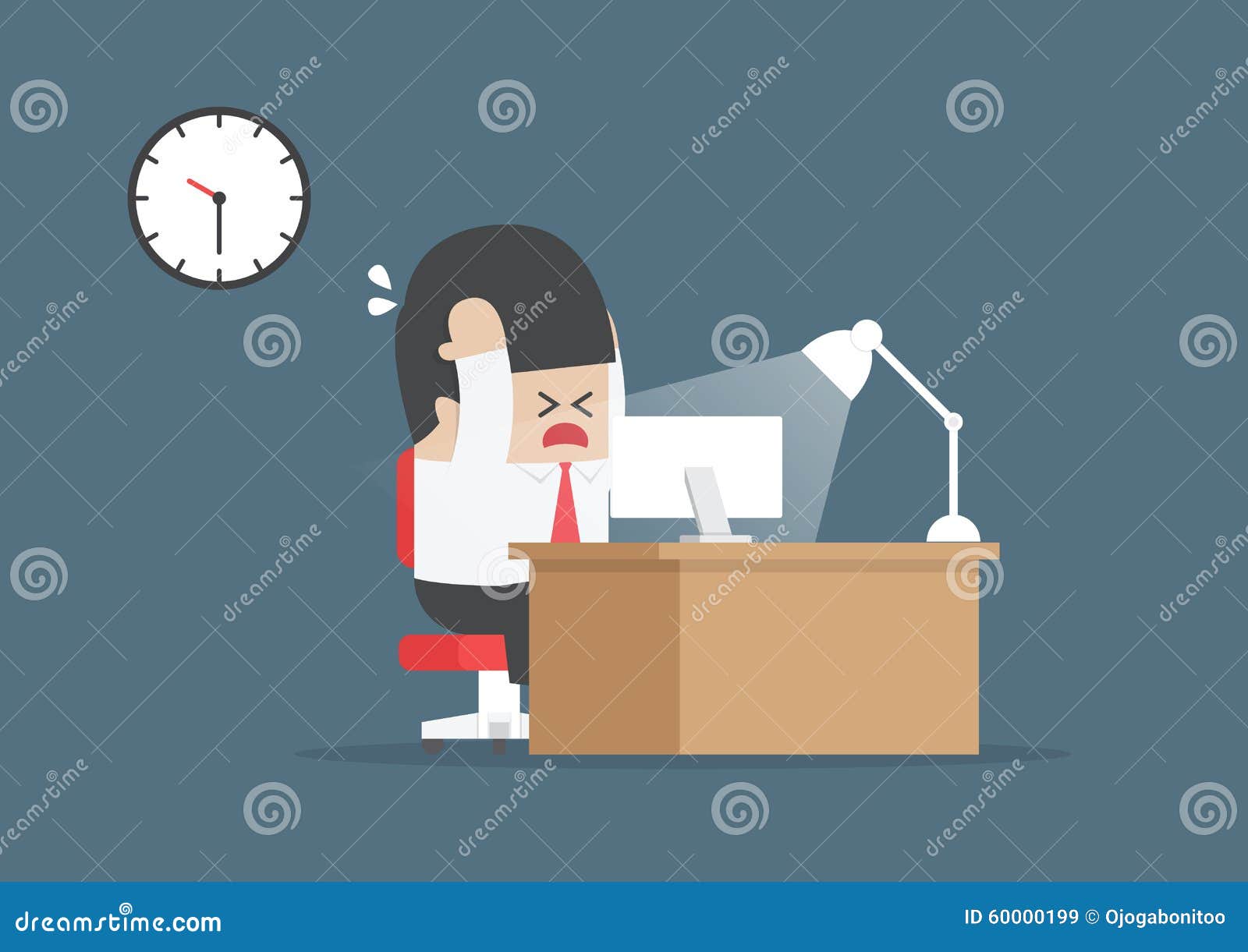 Businessman Working Overtime at His Desk Stock Vector - Illustration of ...