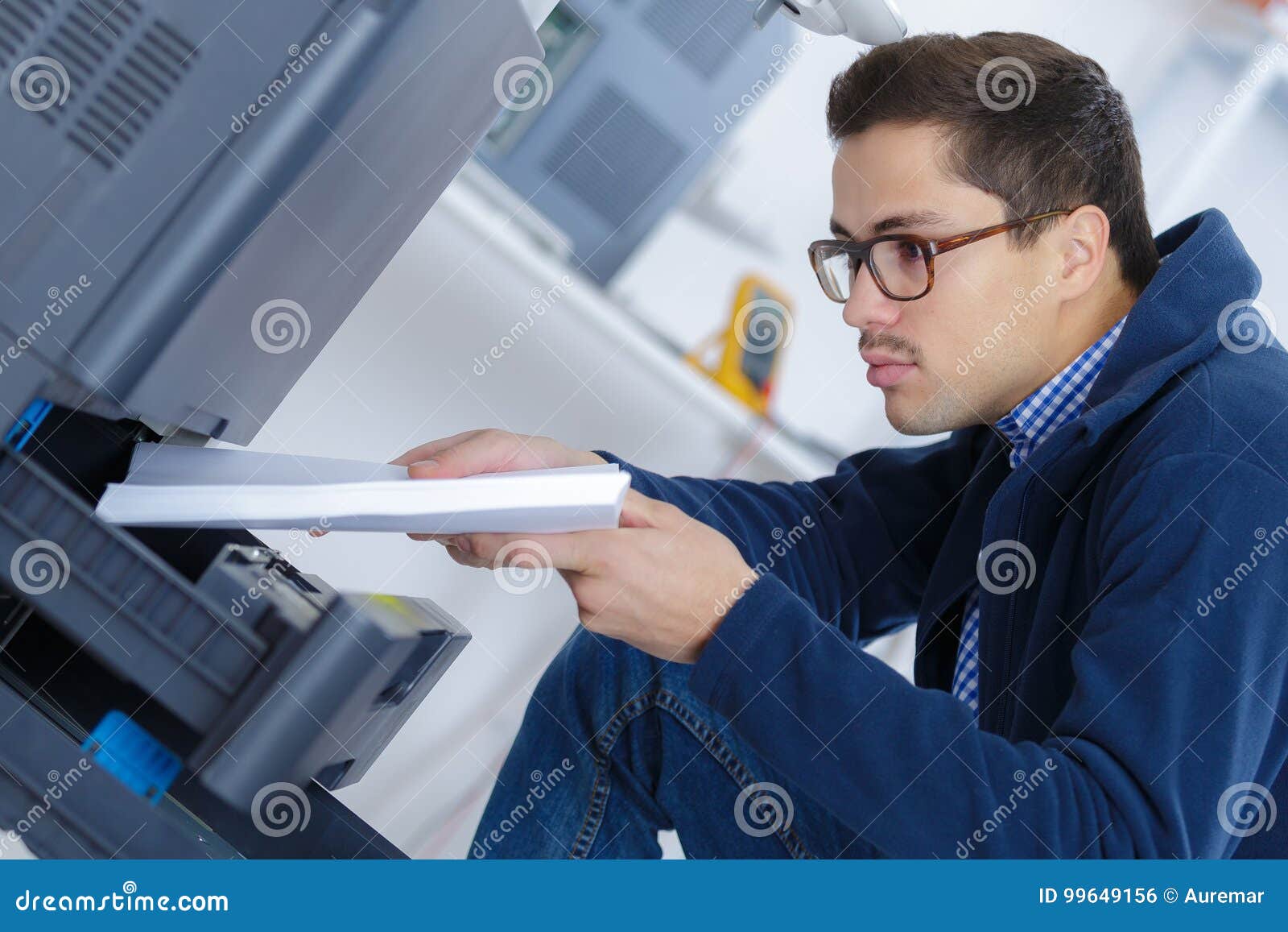 Businessman Working with Printer in Office Stock Photo - Image of ...