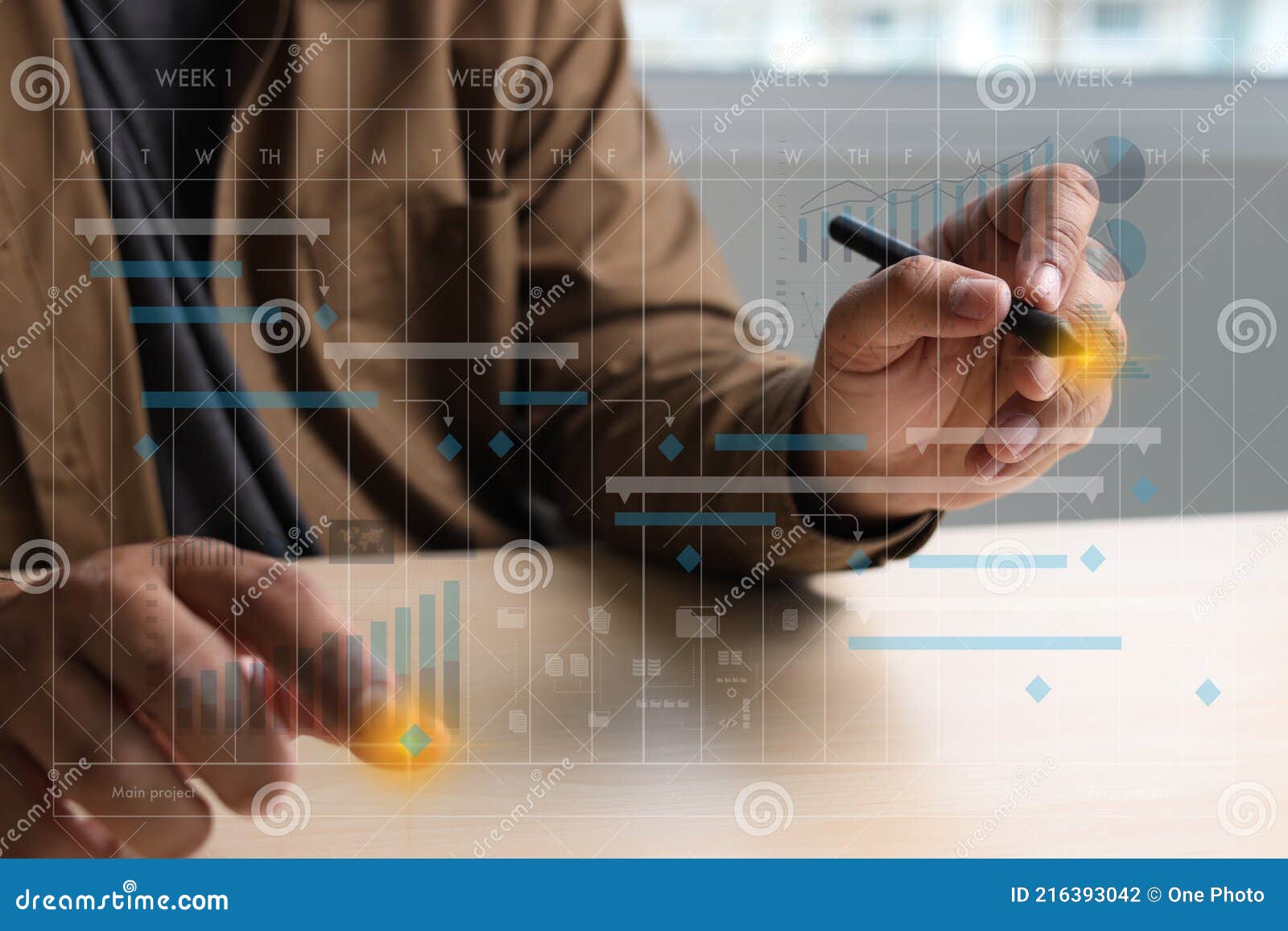 Businessman Working Project and Update Gantt Software Chart Scheduling ...