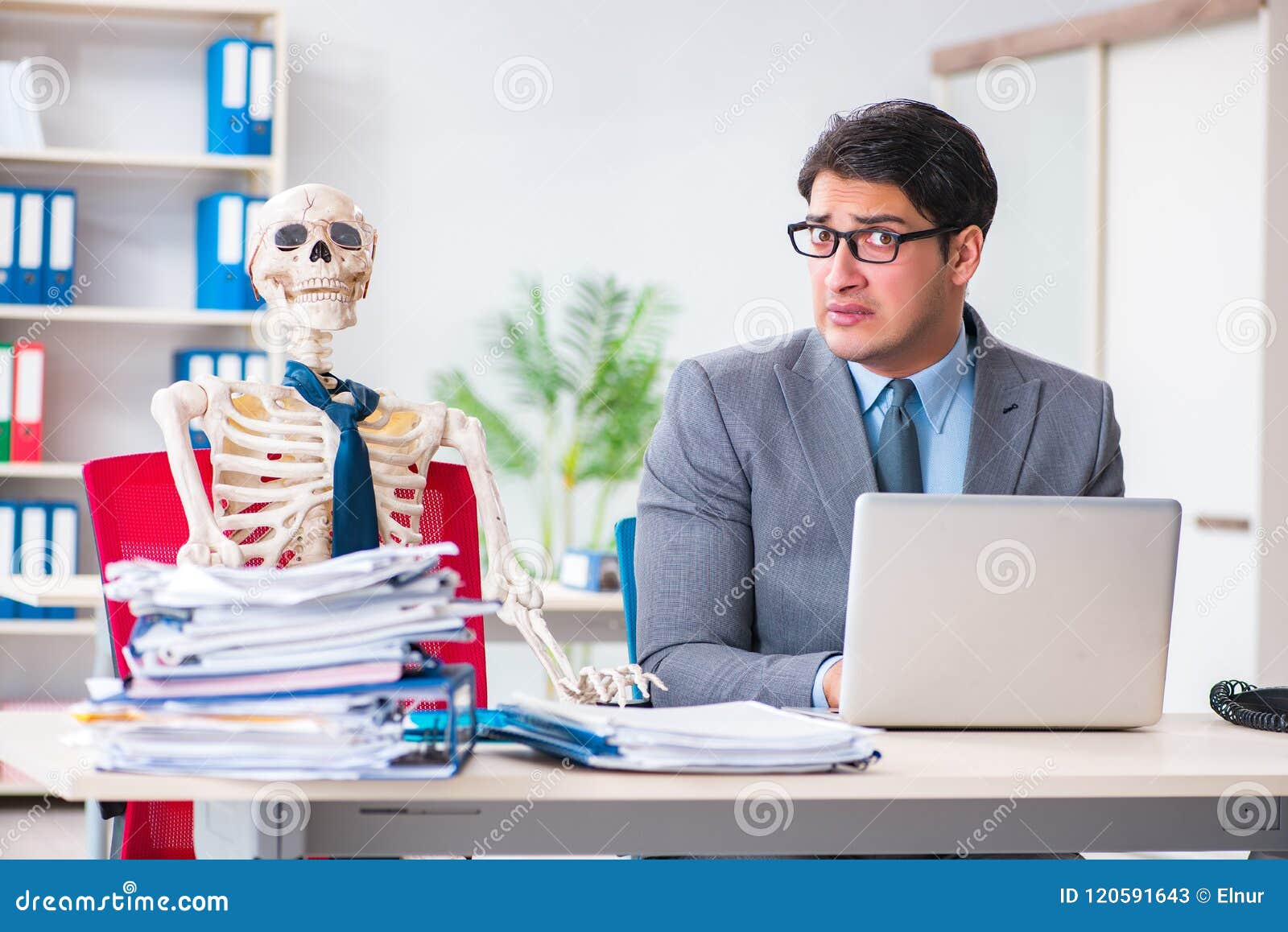 The Businessman Working with Skeleton in Office Stock Image - Image of ...