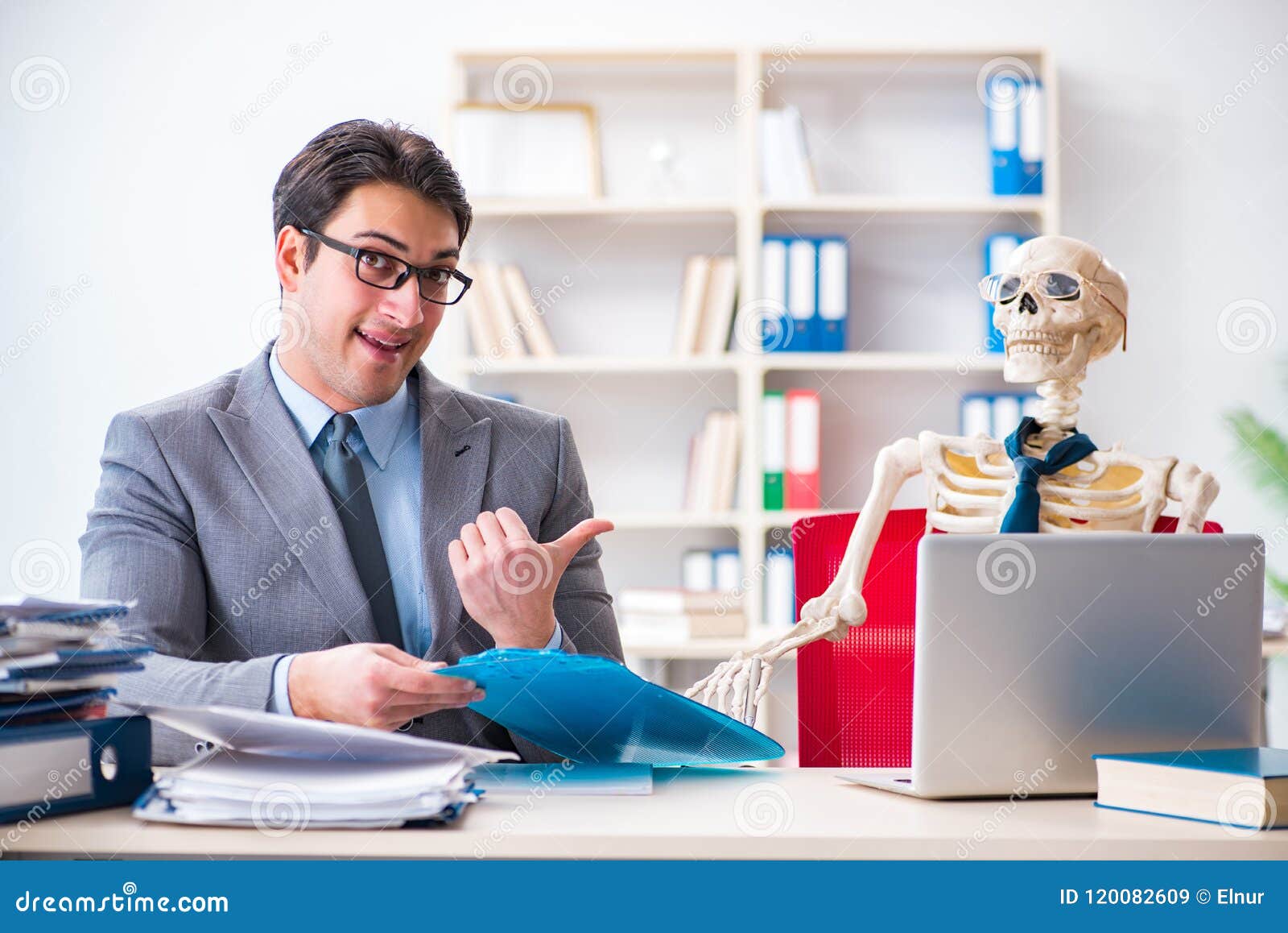 The Businessman Working with Skeleton in Office Stock Image - Image of ...