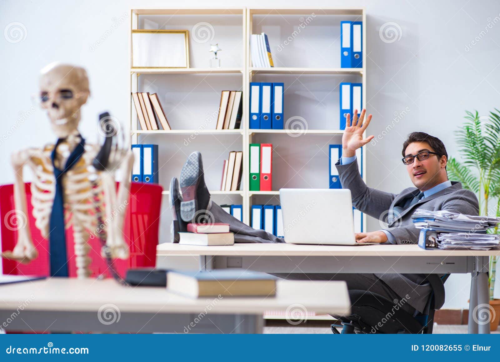 The Businessman Working with Skeleton in Office Stock Image - Image of executive, partnership ...