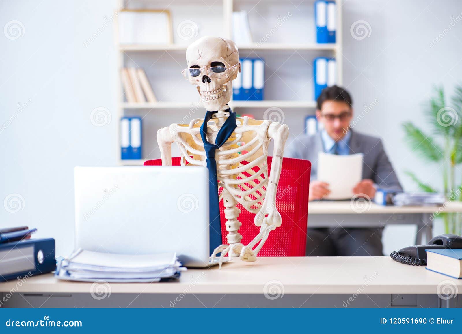 The Businessman Working with Skeleton in Office Stock Photo - Image of ...