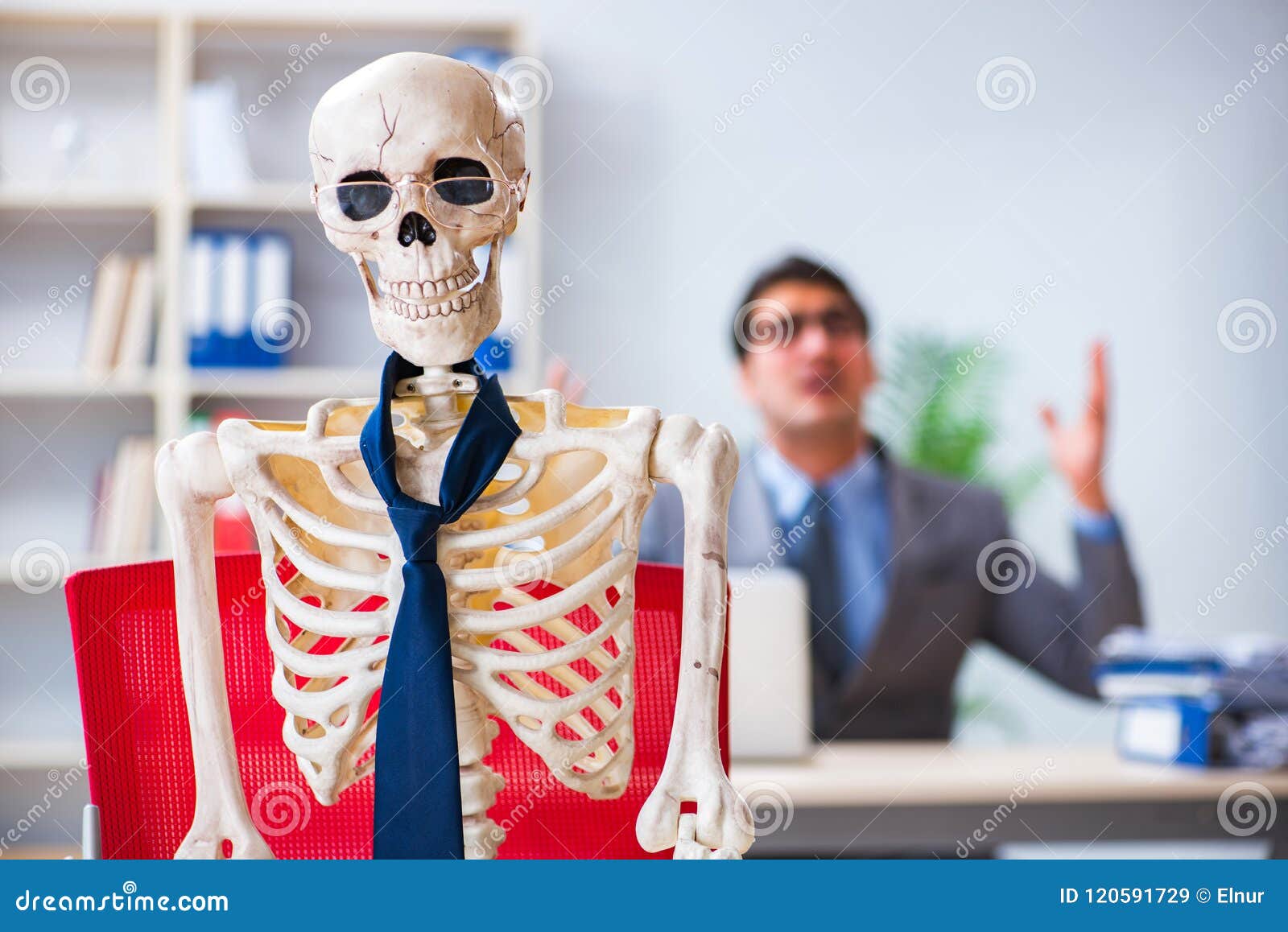 The Businessman Working with Skeleton in Office Stock Image - Image of ...