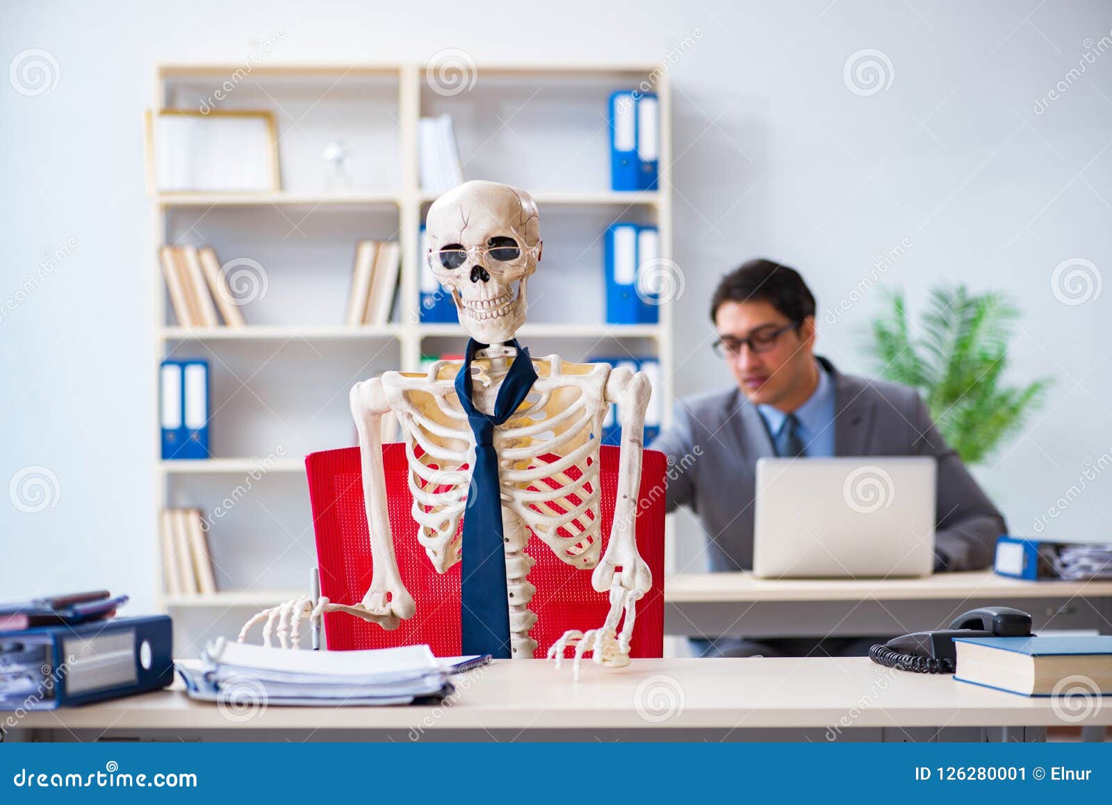 The Businessman Working with Skeleton in Office Stock Image - Image of ...