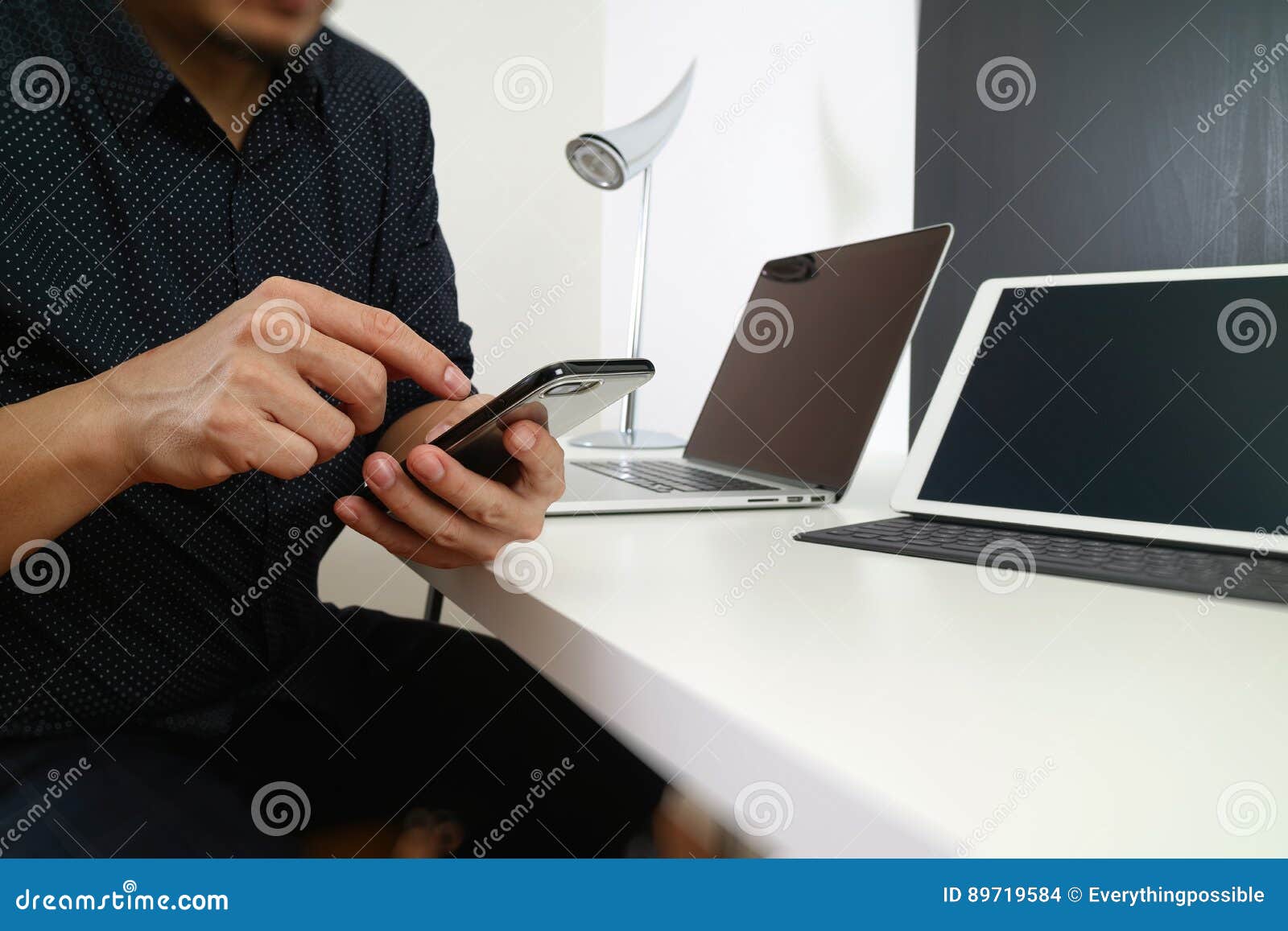 Businessman Working with Smart Phone and Digital Tablet and Laptop ...