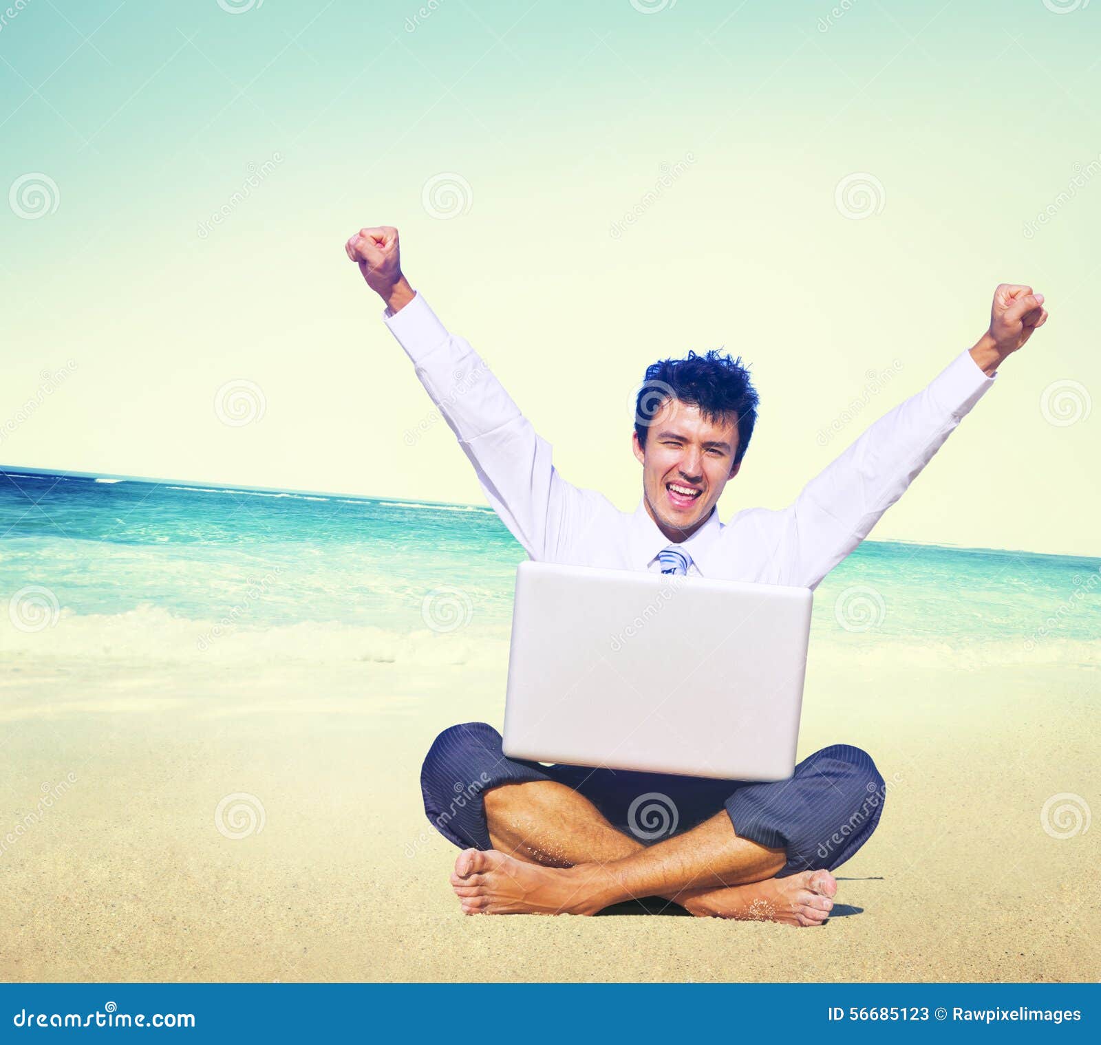 Businessman Working Success Beach Vacation Concept Stock Image - Image ...