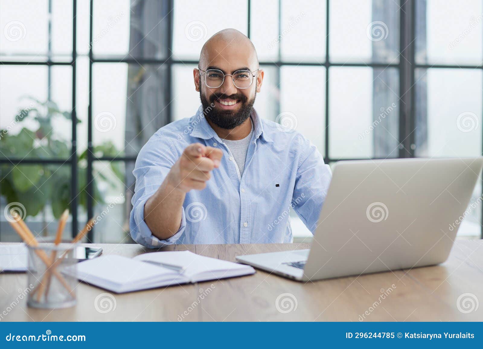 Businessman Working on the Table with Laptop in a New Office Stock ...
