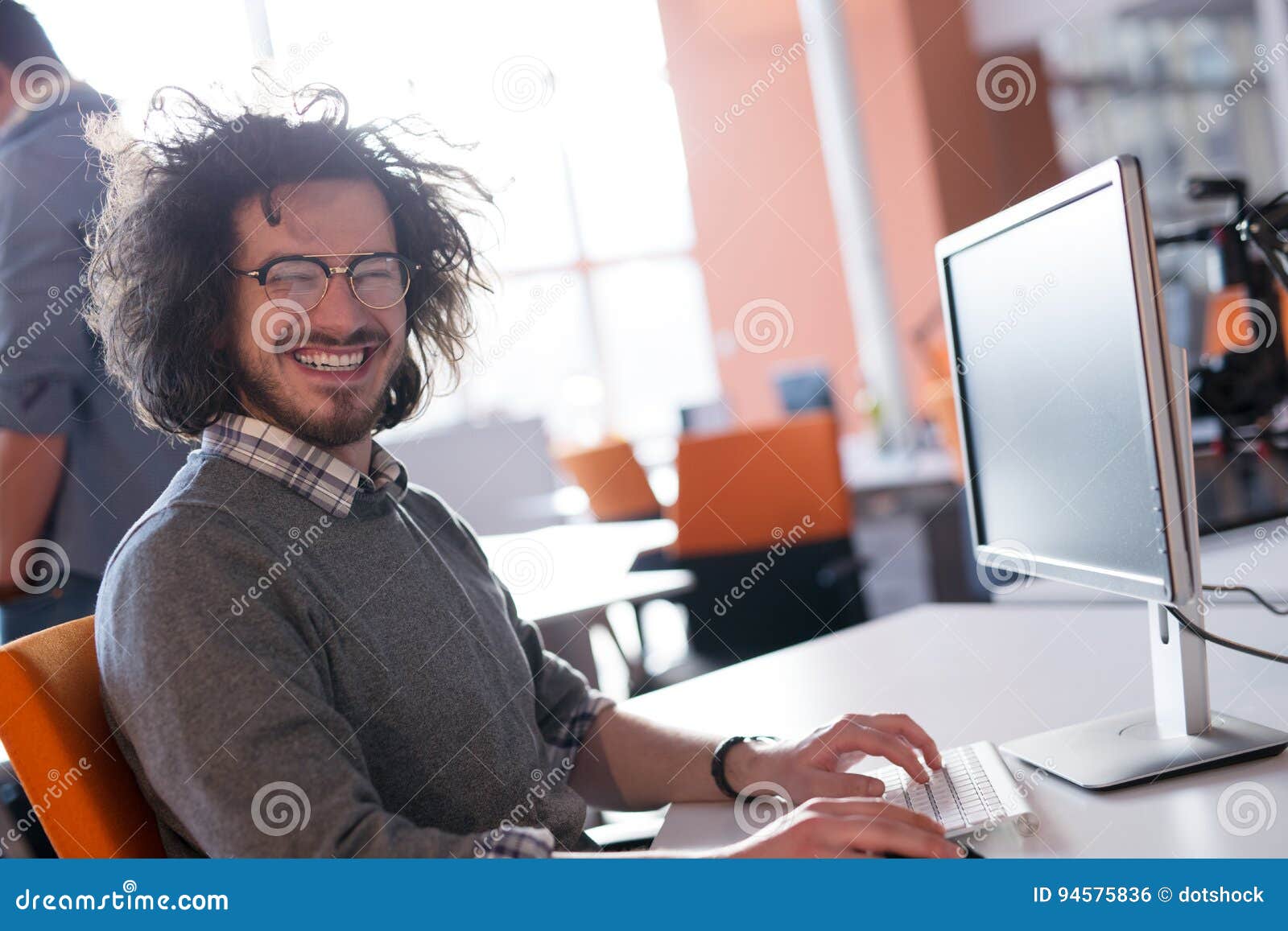 Businessman Working Using a Computer in Startup Office Stock Photo ...