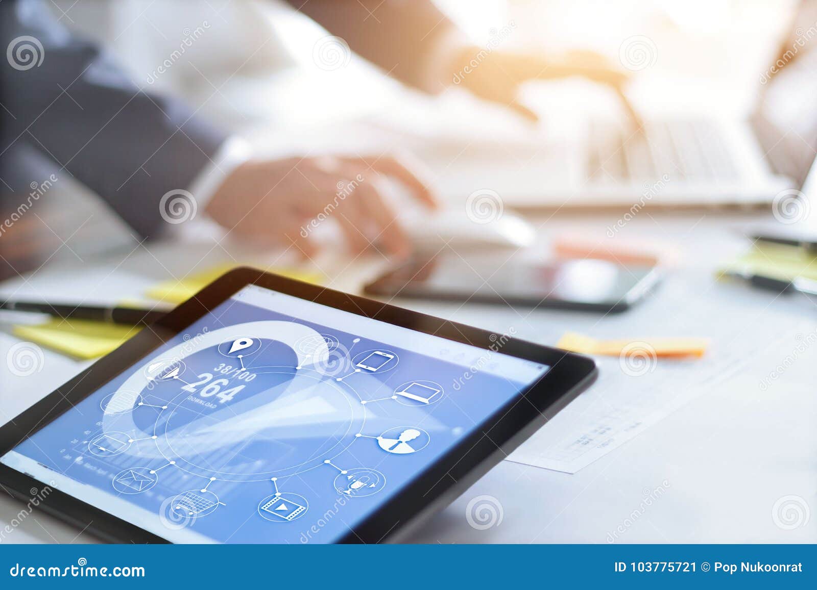 Businessman Using Laptop Computer, Icon Network Stock Image - Image of ...