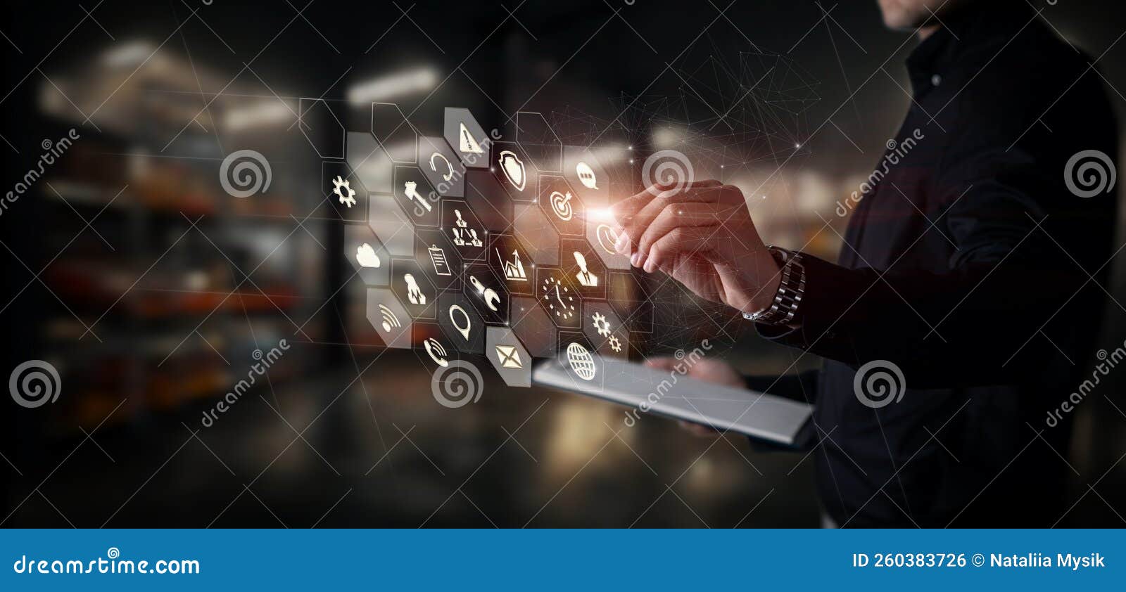 Working on a Virtual Computer Screen with an Interface Stock Photo ...