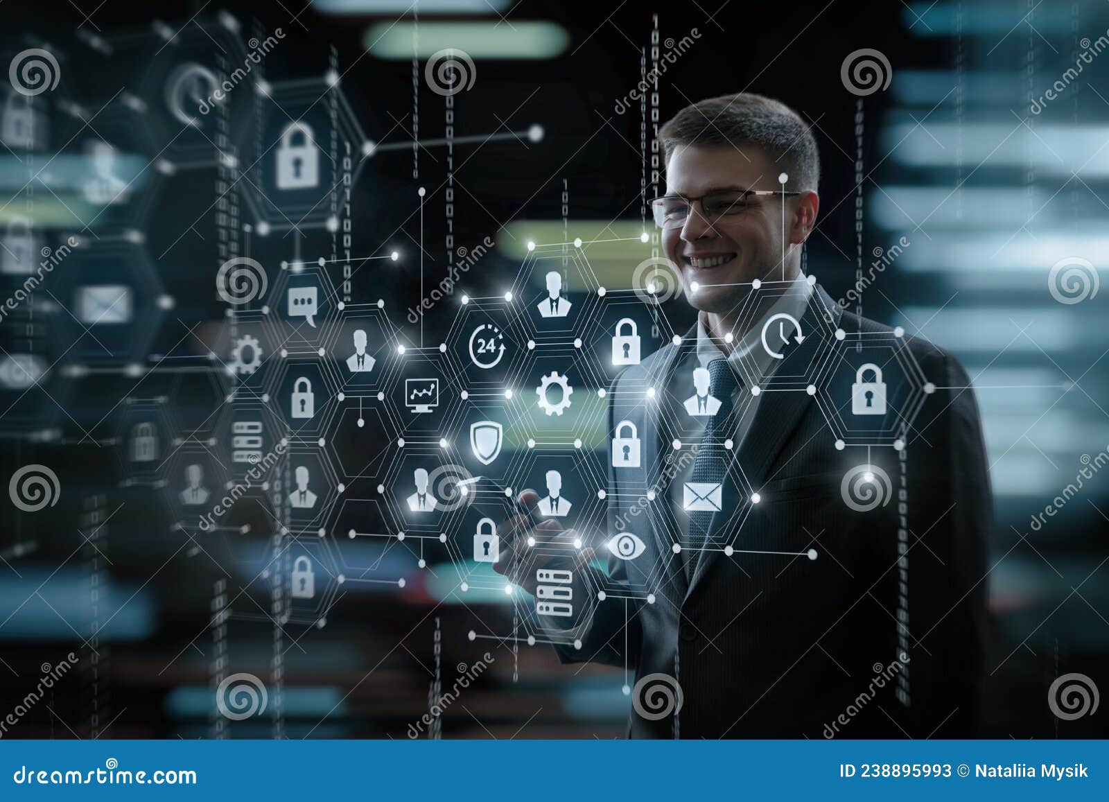 Businessman Working on Virtual Computer with Software Stock Image ...