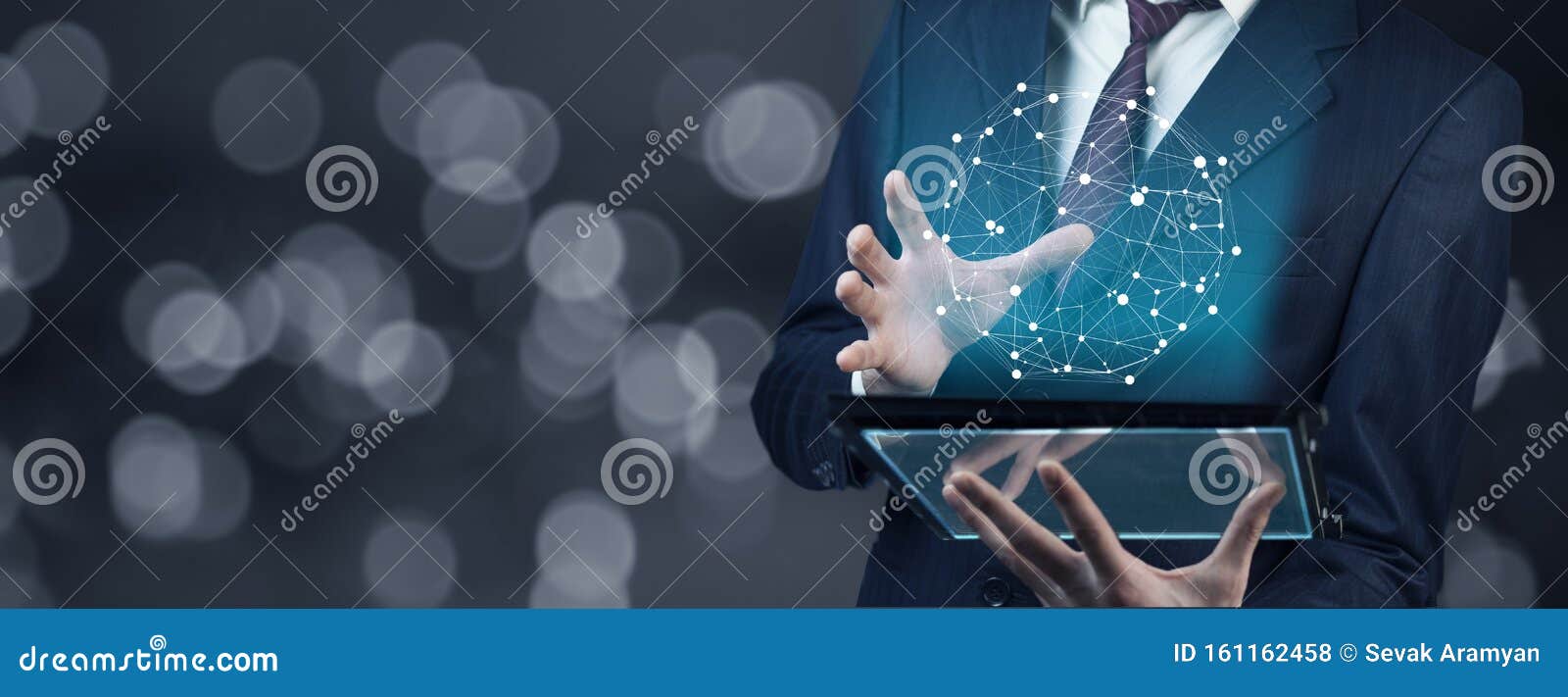 Businessman Working with Virtual Panel Presenting Wireless Connection ...