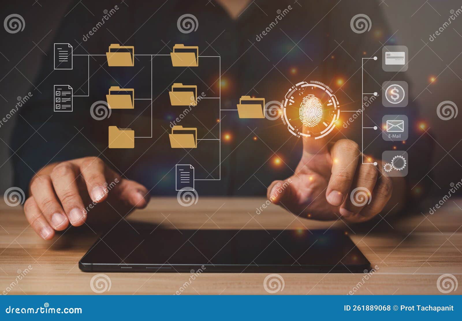 Businessman Working on Virtual Screen of Document Management System DMS ...