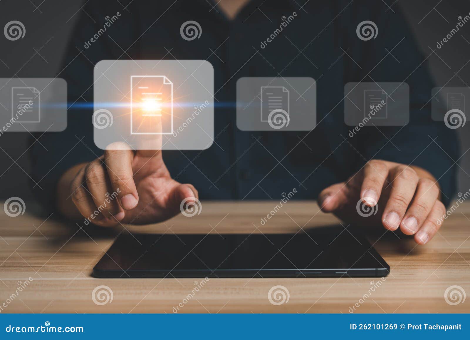 Businessman Working on Virtual Screen of Document Management System DMS ...