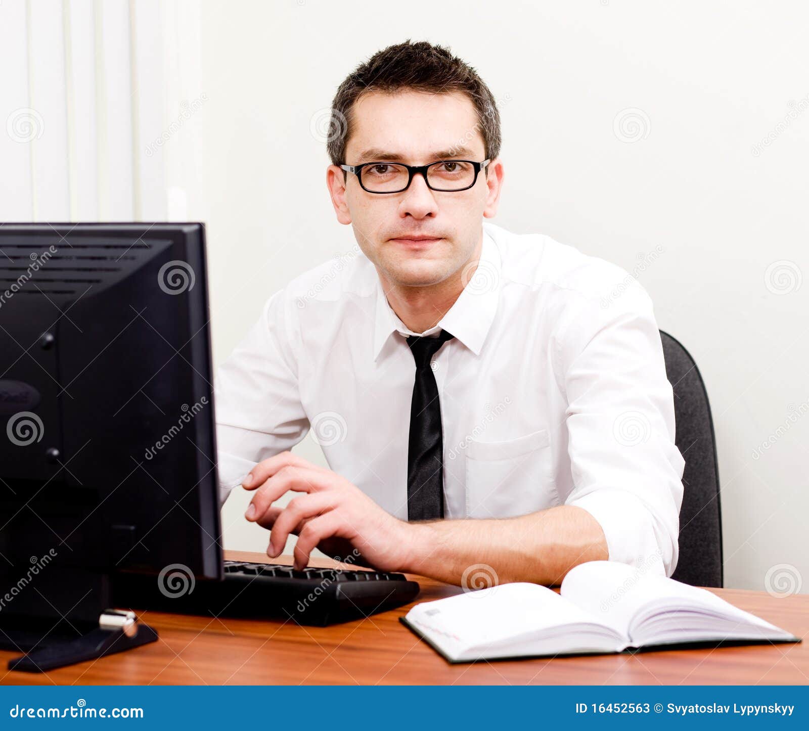Businessman on Workplace with Computer Stock Image - Image of desk ...