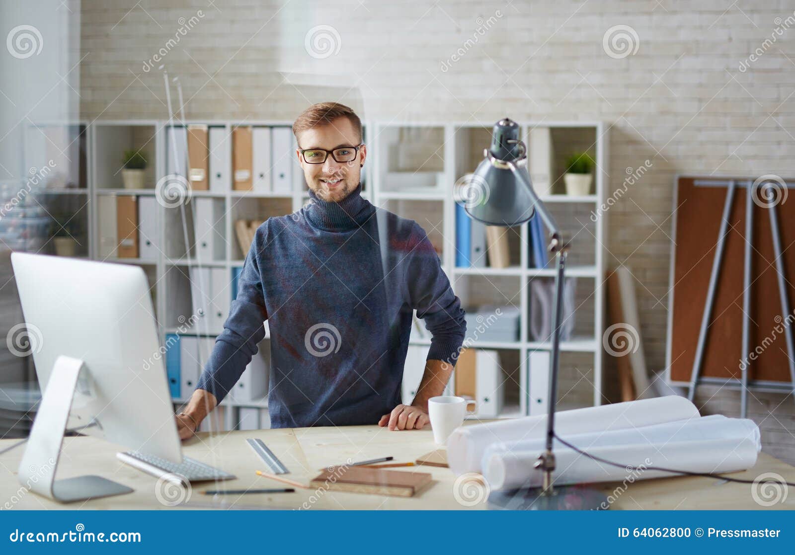 Businessman at workplace stock photo. Image of caucasian - 64062800