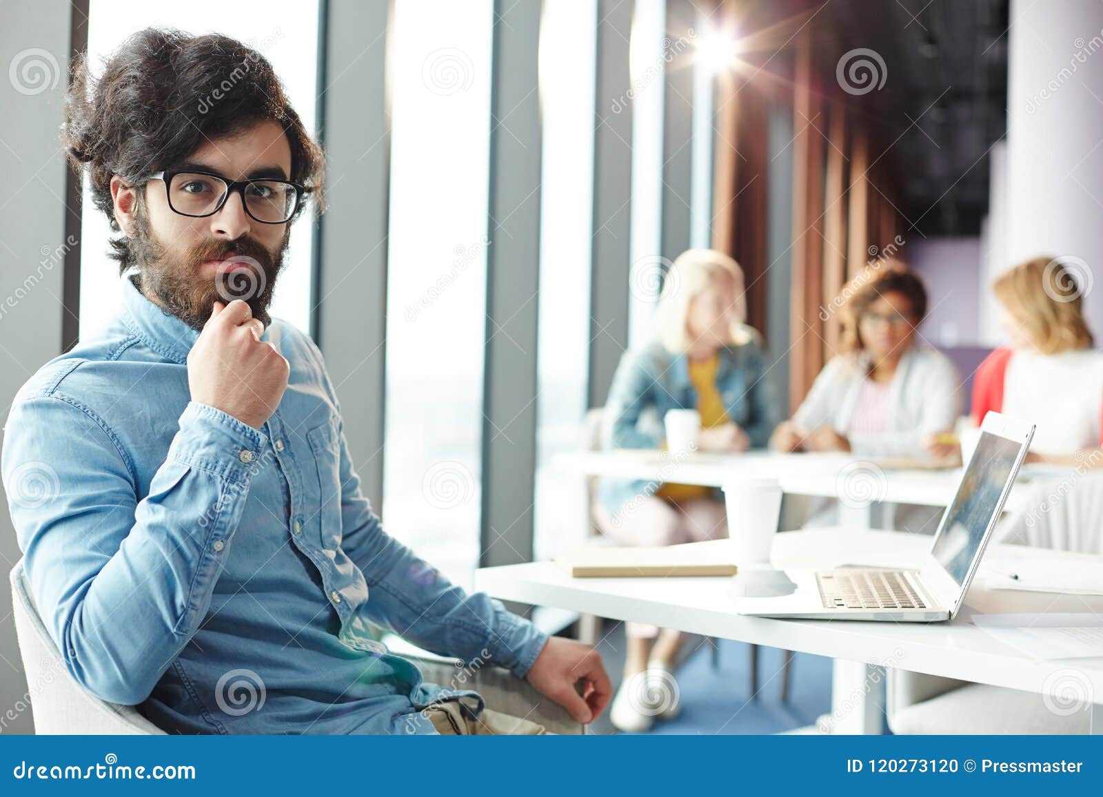 Businessman by workplace stock photo. Image of denim - 120273120