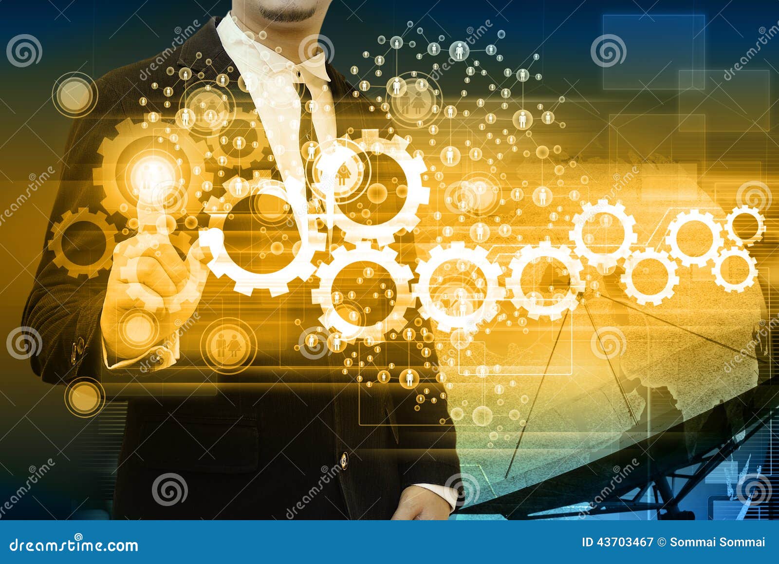 Businessman Works with Business Network Display Stock Image - Image of ...