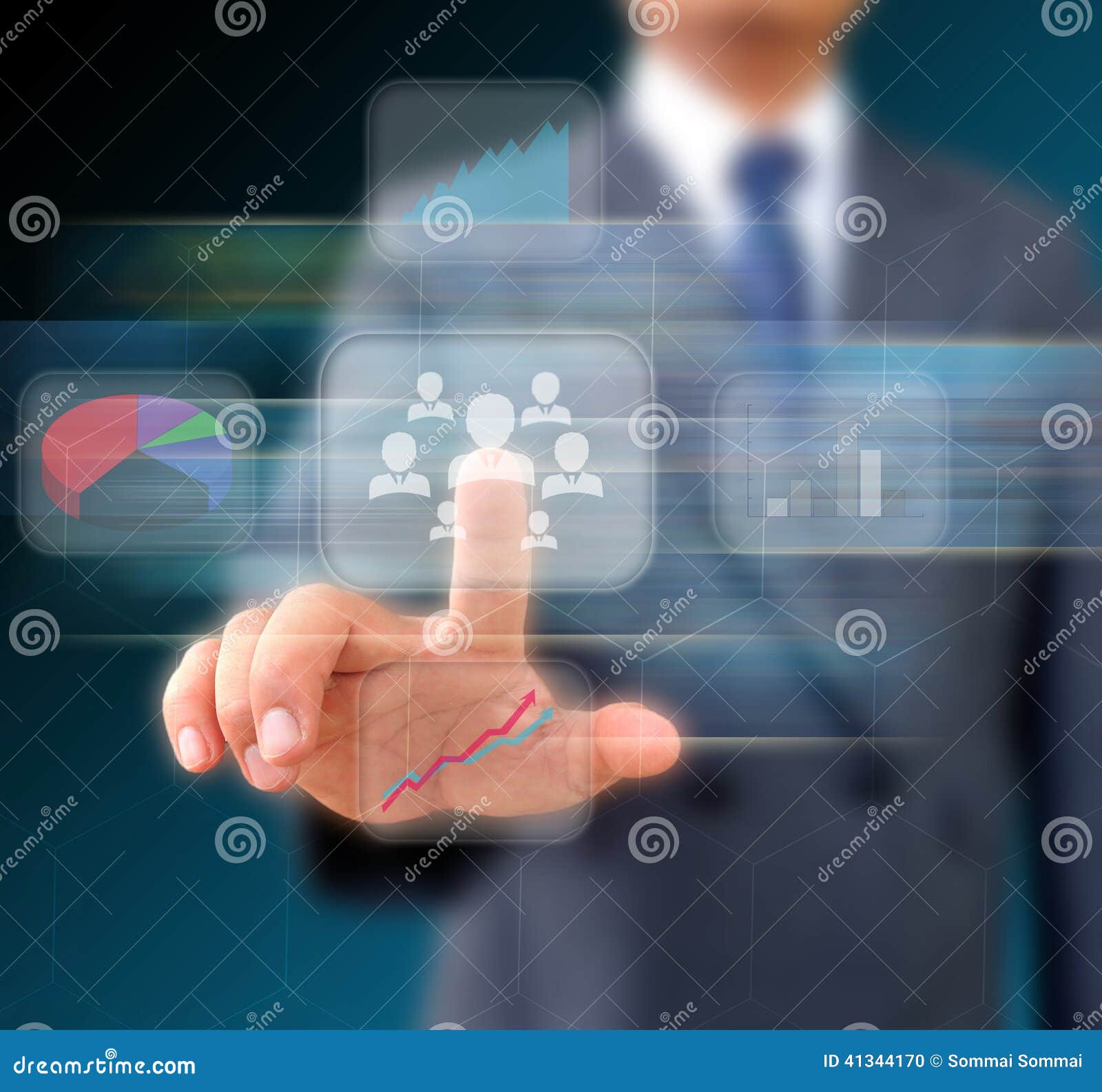 Businessman Works with Business Network Display Stock Photo - Image of ...
