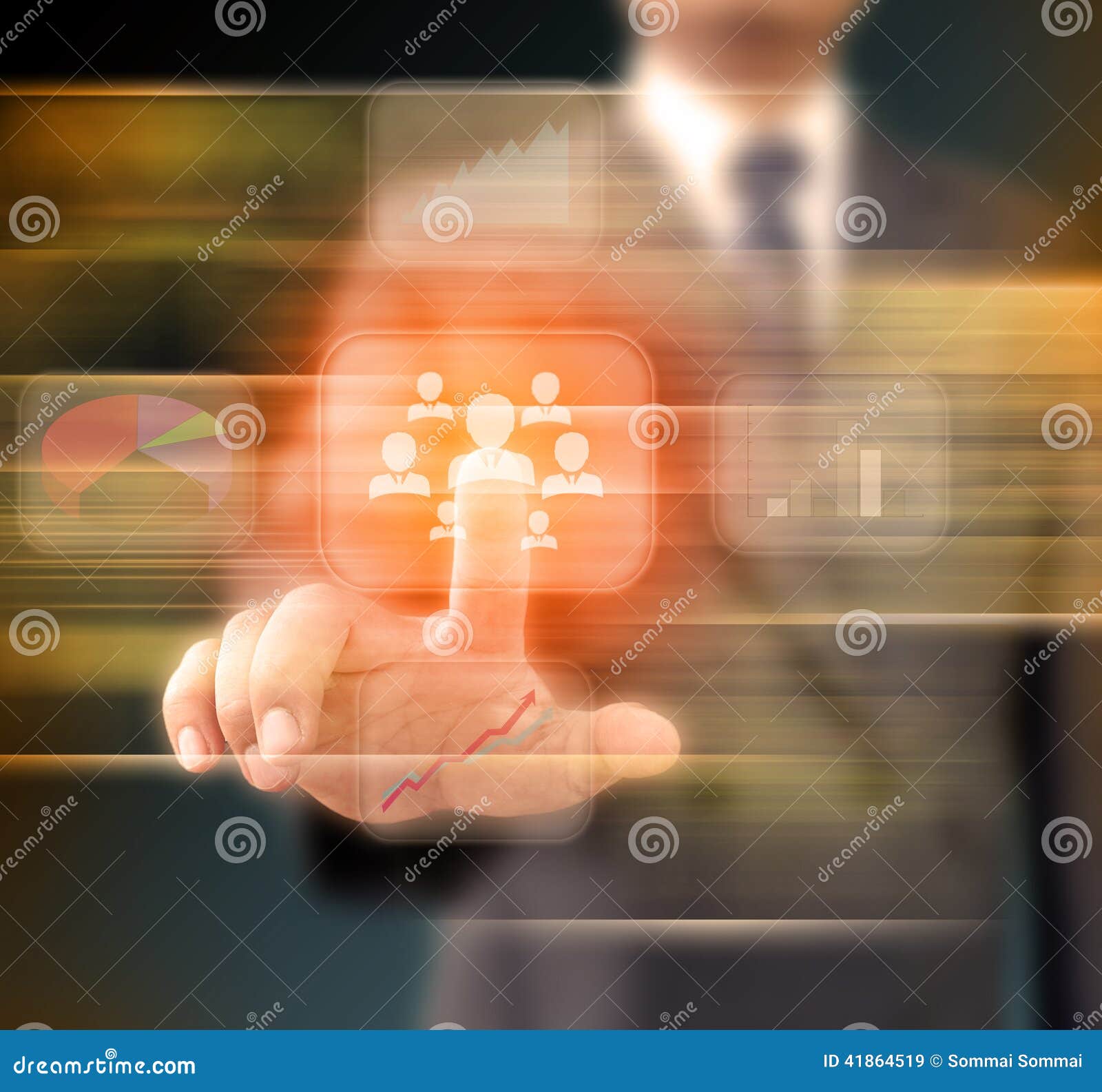 Businessman Works with Business Network Display Stock Image - Image of ...