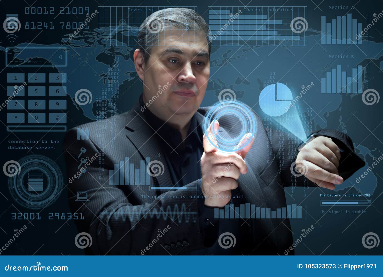 The Businessman Works with a Futuristic Virtual Interface Stock Image ...
