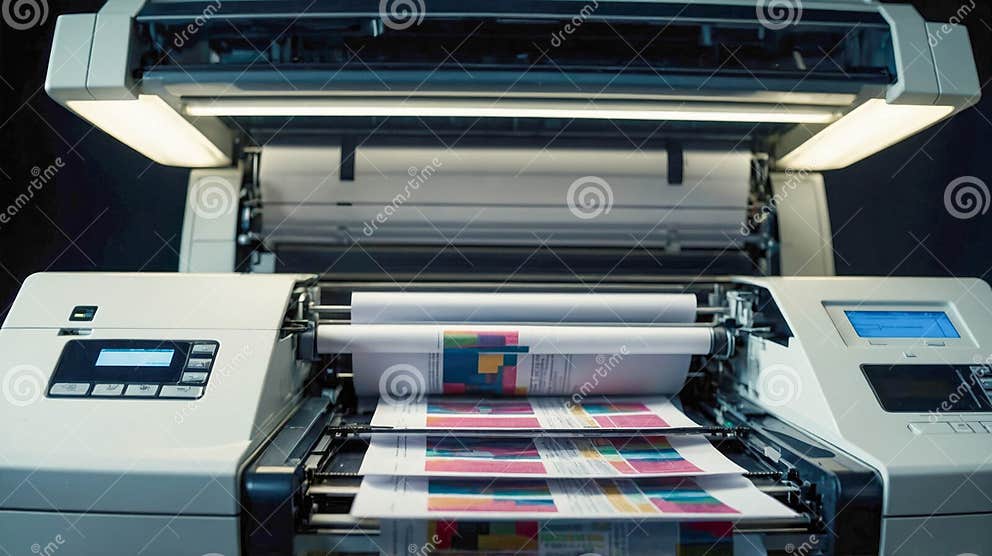 A Businessman Works with a High-tech Printer, Producing Documents in a ...
