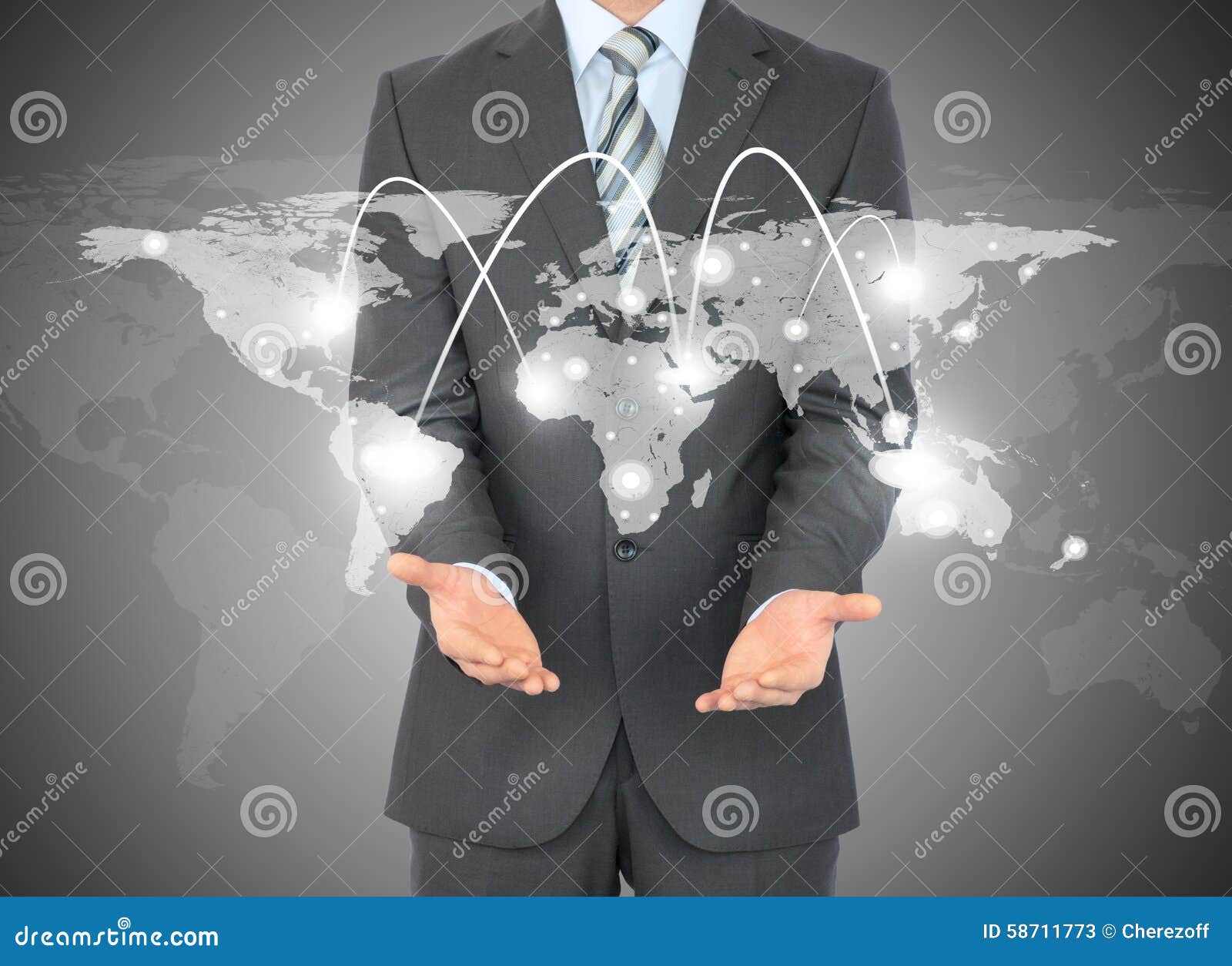 Businessman With World Map On Vector Background Royalty-Free Stock ...