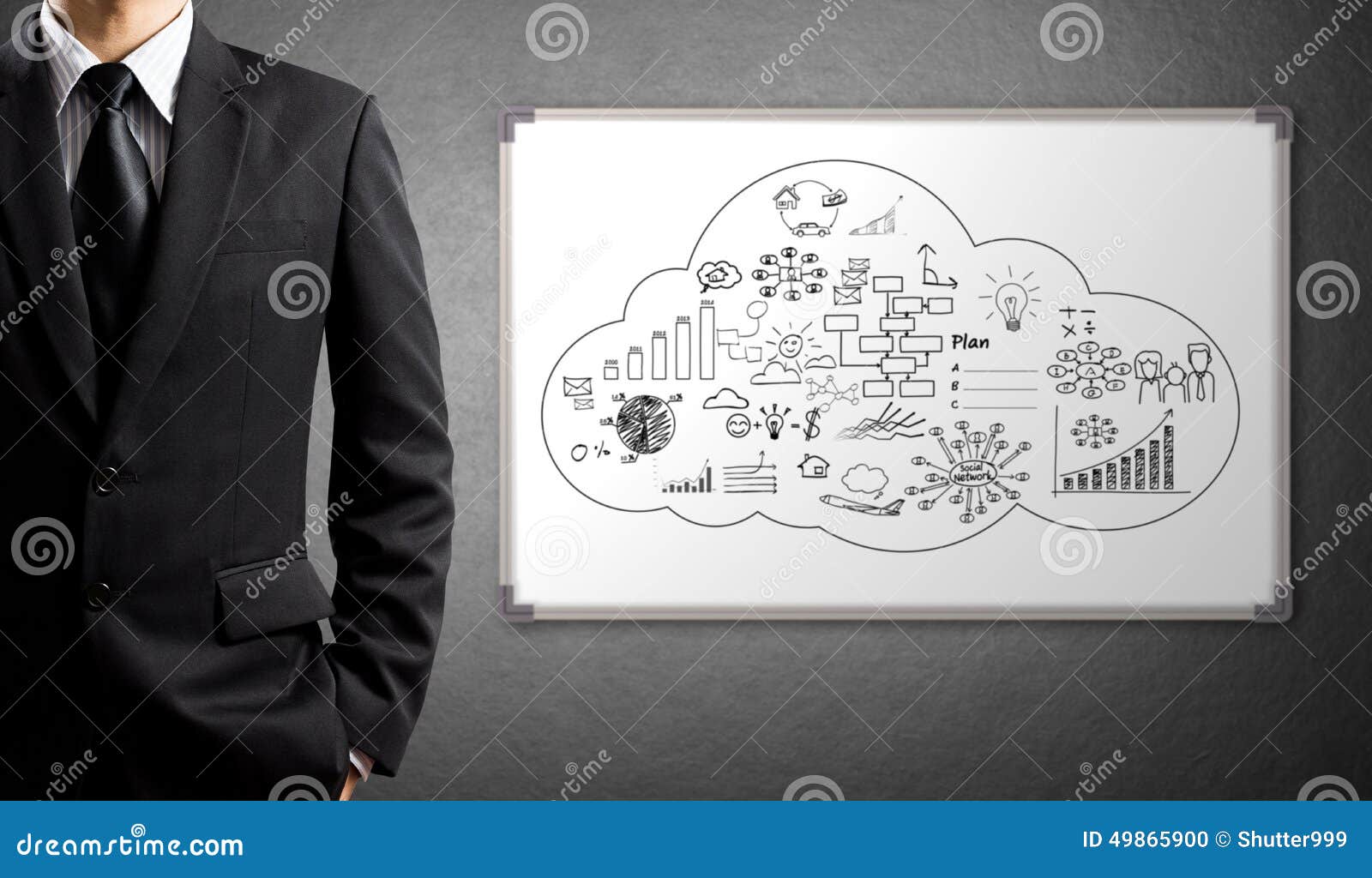 Businessman Write Some Ideas on Whiteboard Stock Photo - Image of ...