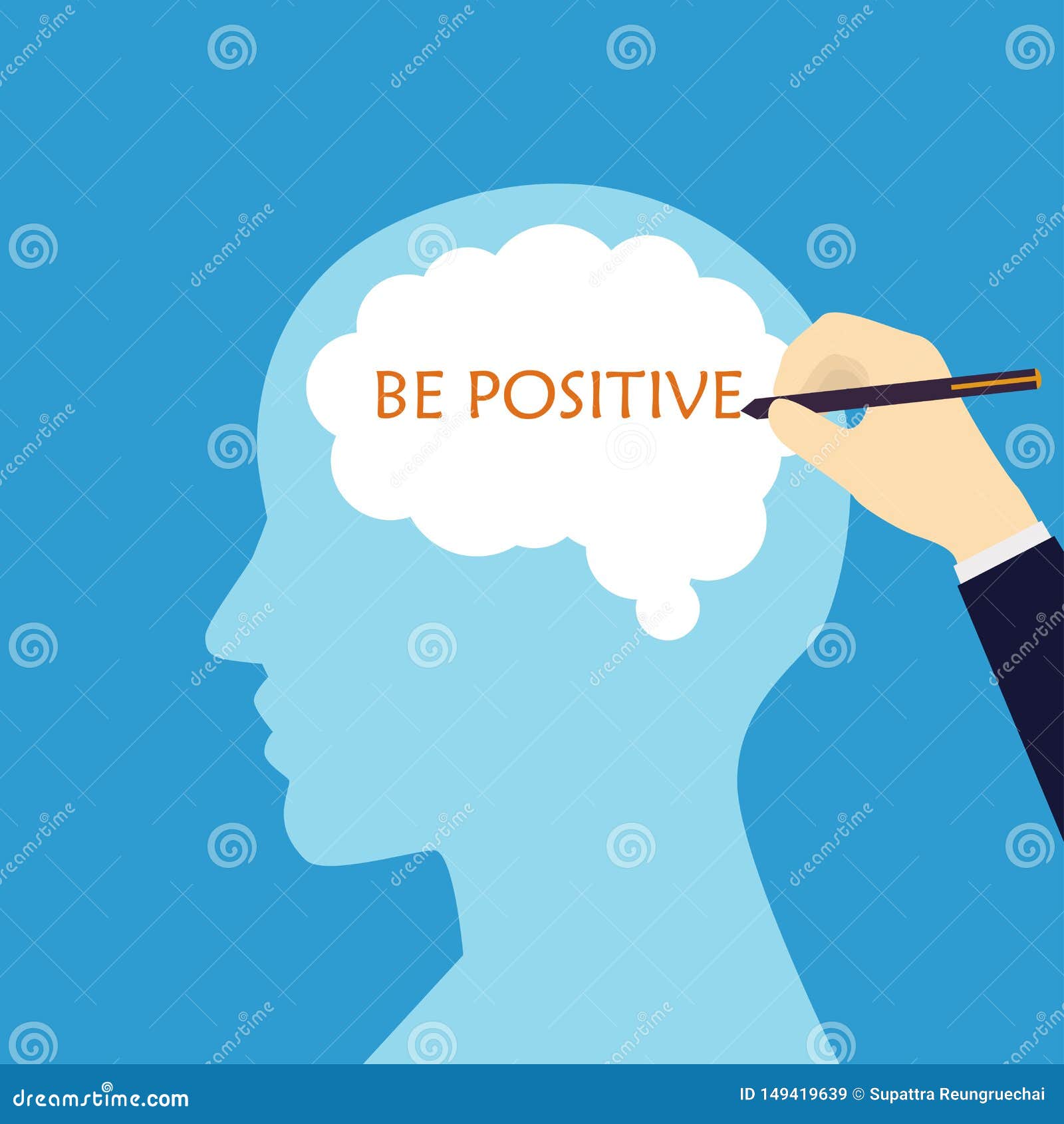 Businessman Write Word Be Positive in the Brain. Stock Vector ...