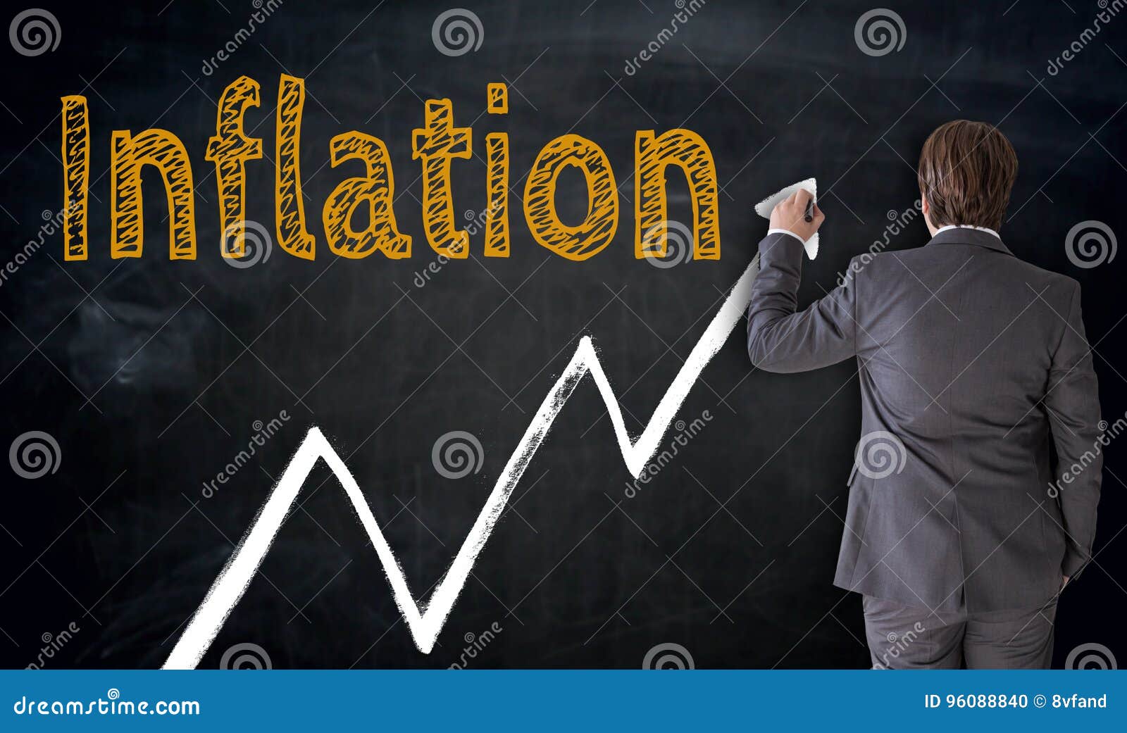 Businessman Writes Inflation on Blackboard Concept Stock Photo - Image ...