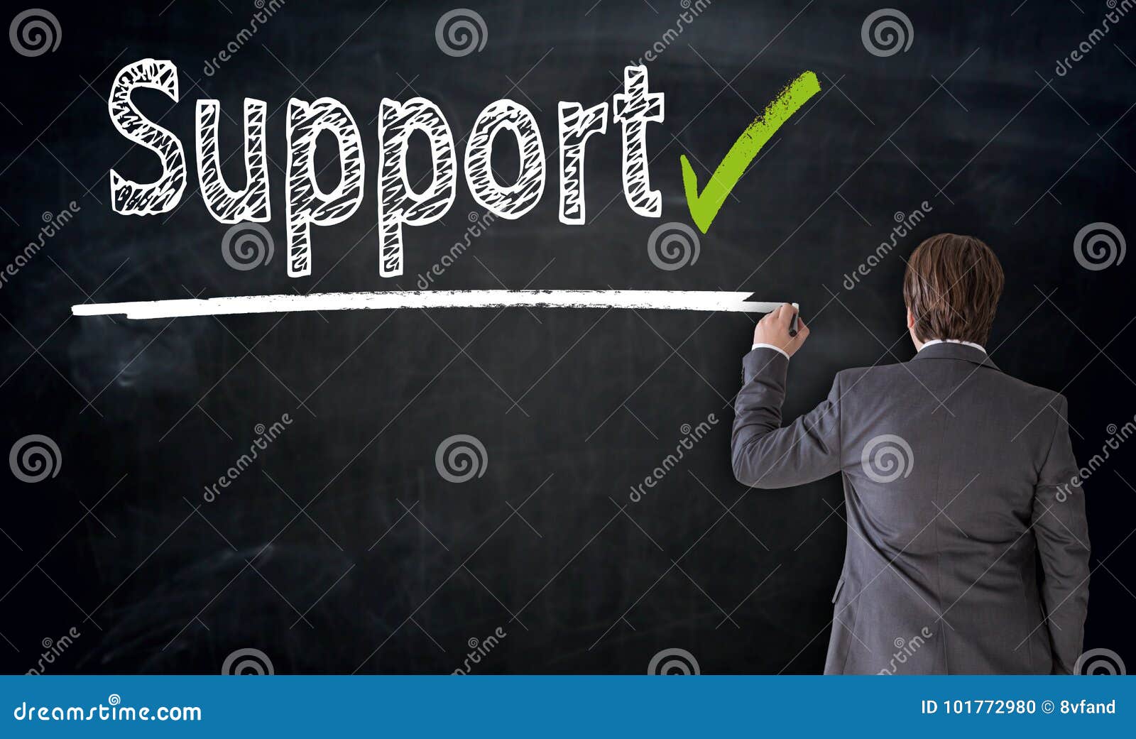Businessman Writes Support on Blackboard Concept Stock Photo - Image of ...