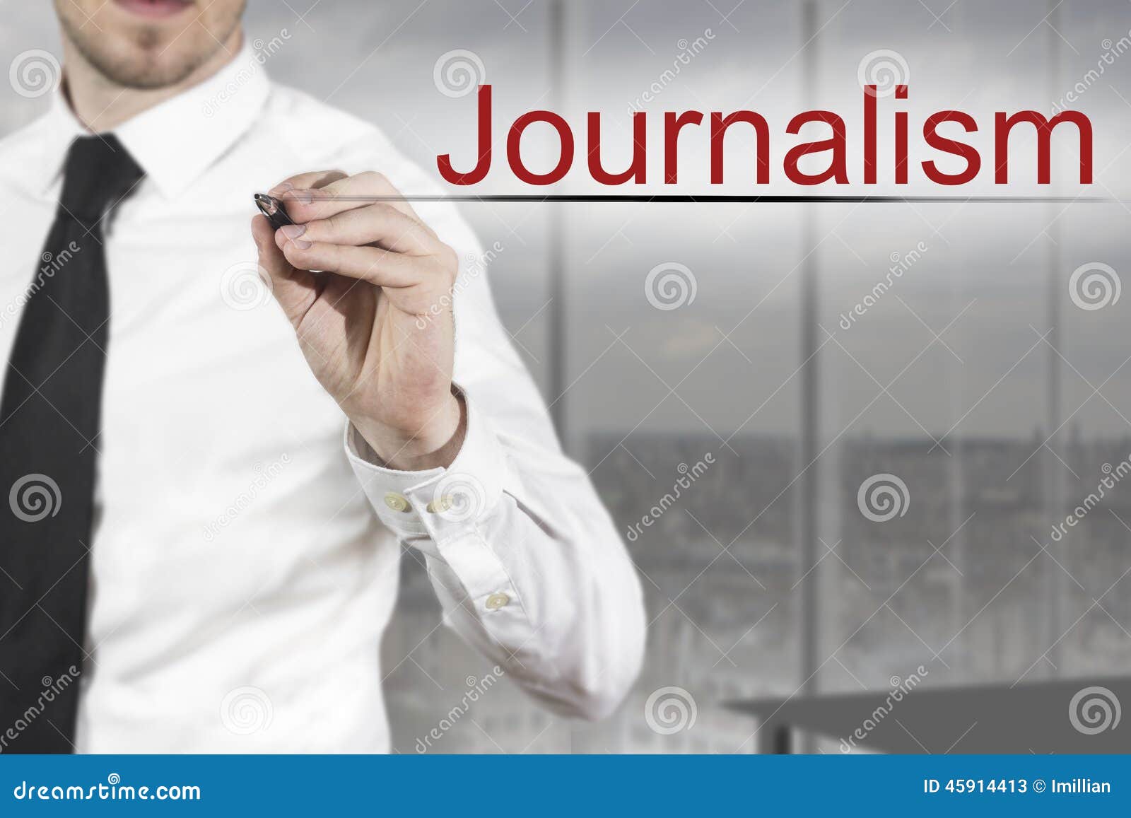 Businessman Writing in the Air Journalism Stock Image - Image of media ...