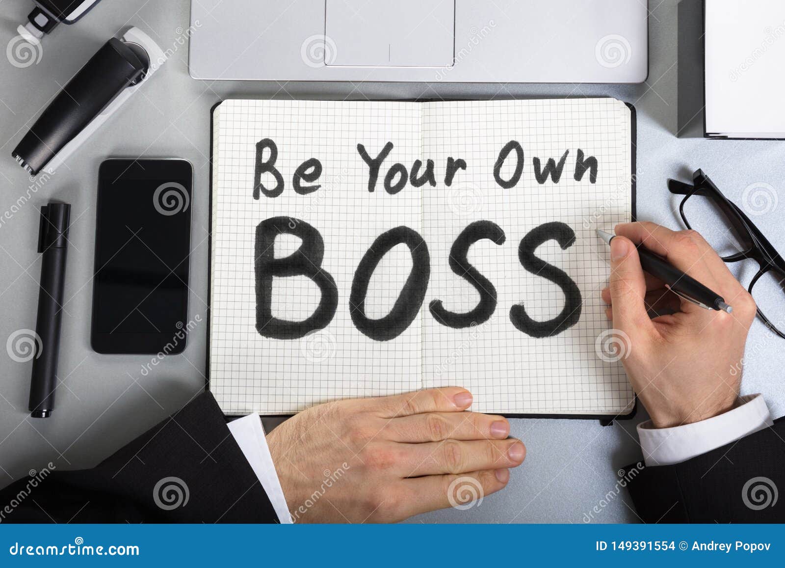 Businessman Writing Be Your Own Boss Text on Notebook Stock Photo ...