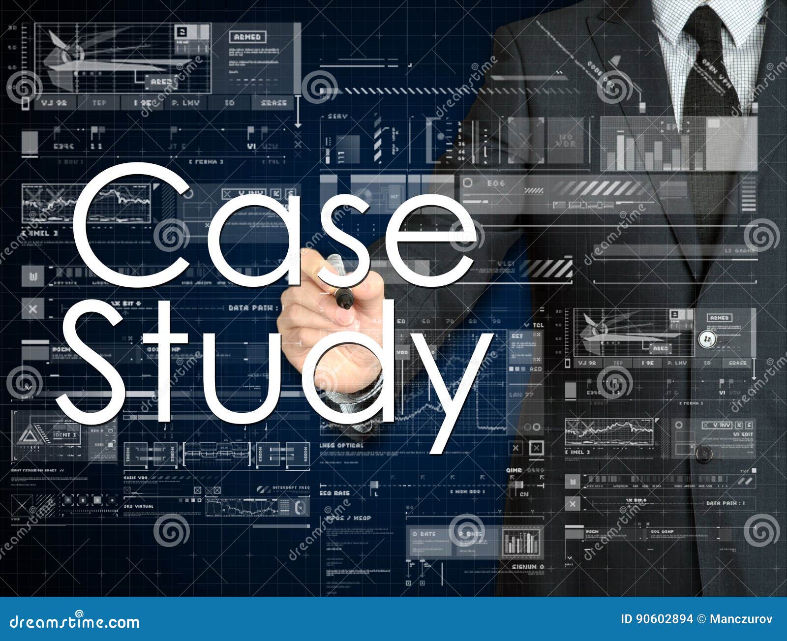 The Businessman is Writing Case Study on the Transparent Board W Stock ...