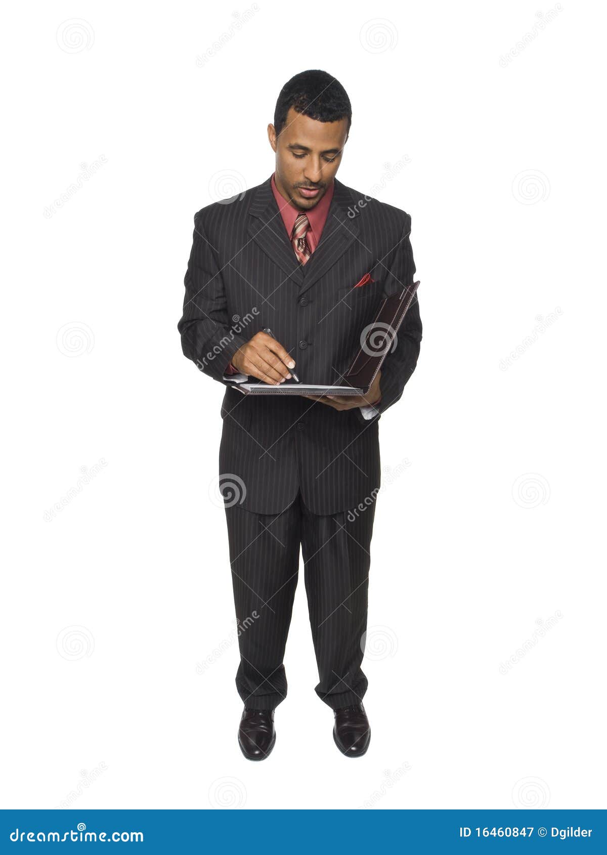 Businessman - Writing on Clipboard Stock Image - Image of full, looking ...