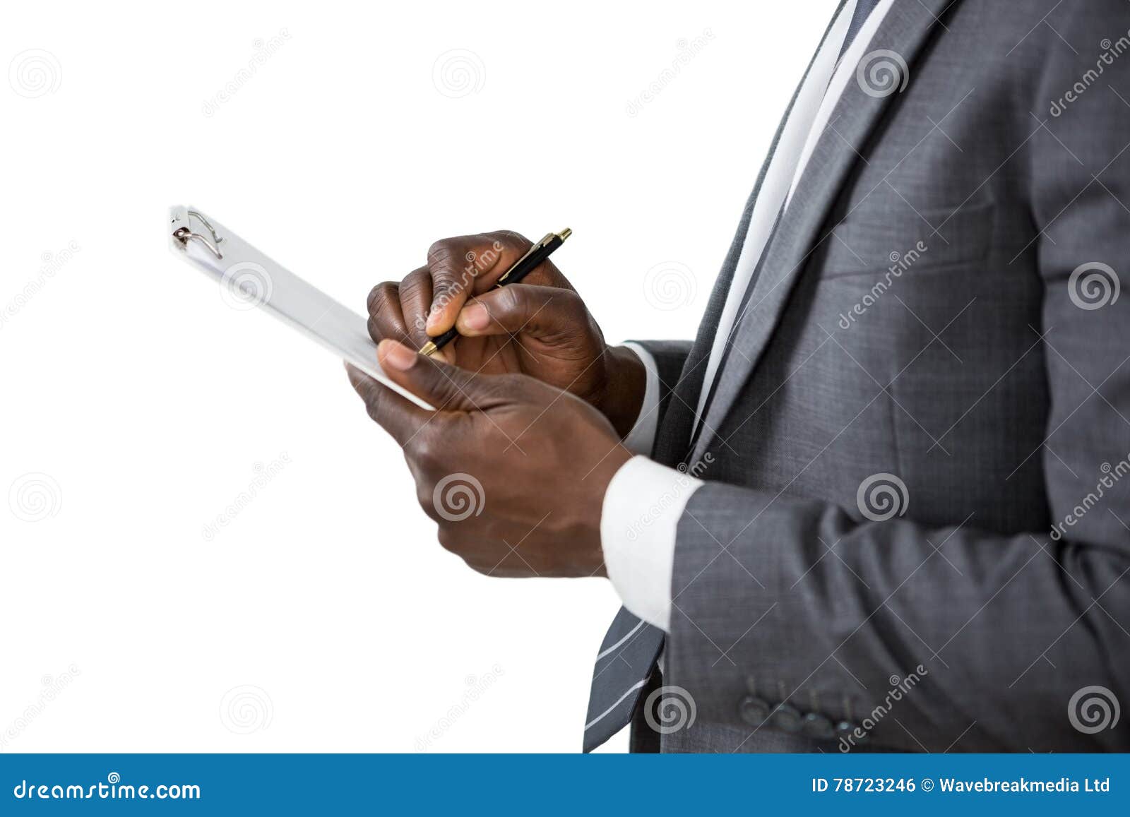 Businessman Writing on Clipboard Stock Photo - Image of coverage ...