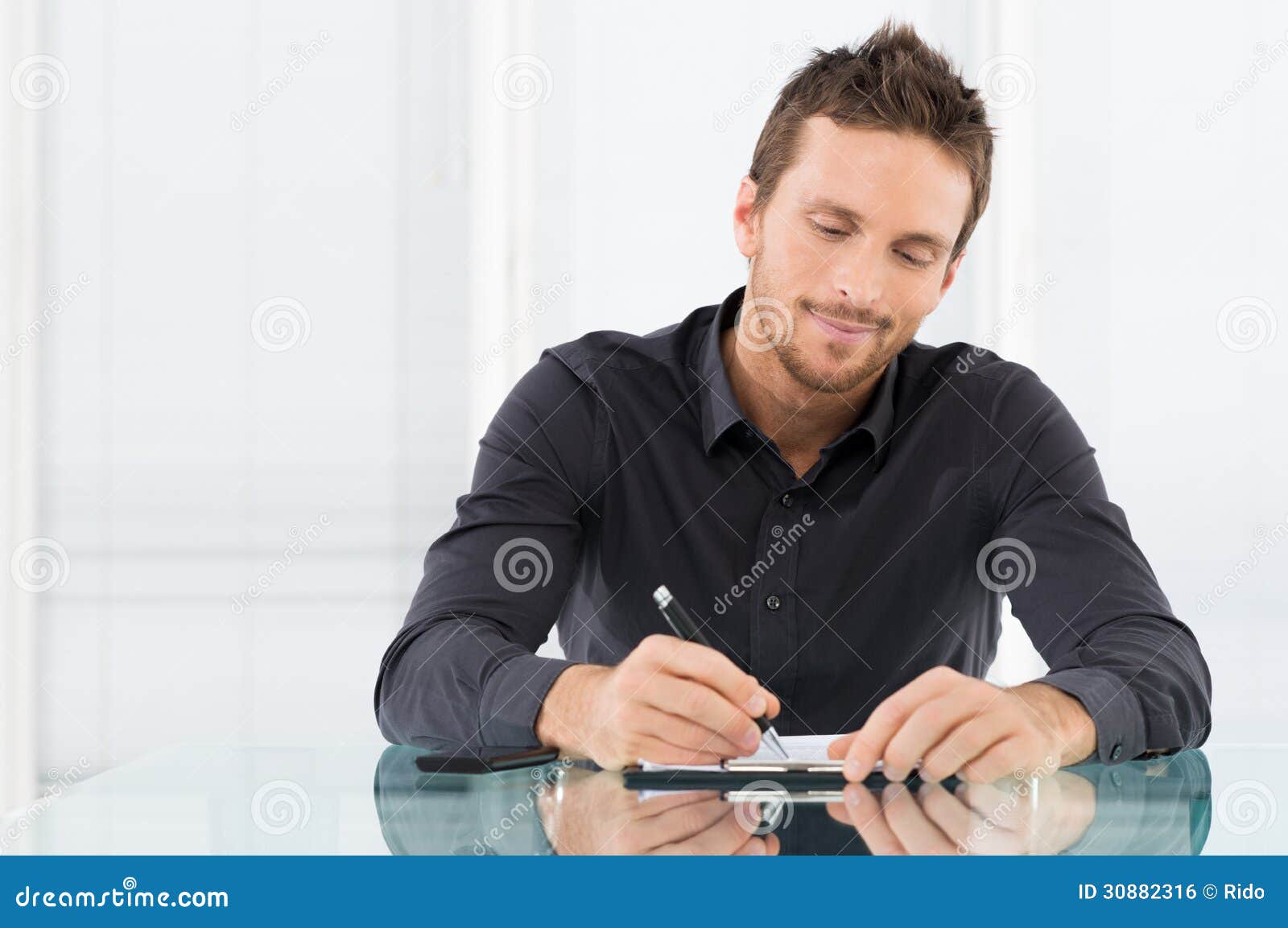 Businessman Writing Document Stock Photo - Image of person, holding ...