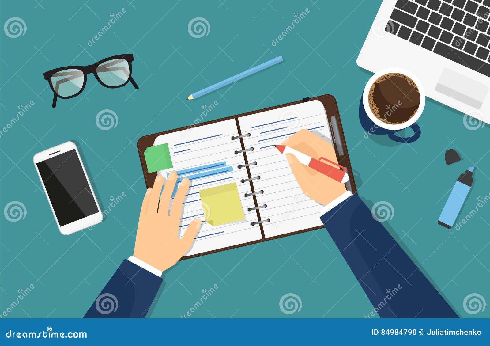 Businessman is Writing Down a Note in the Notebook or Diary Stock ...