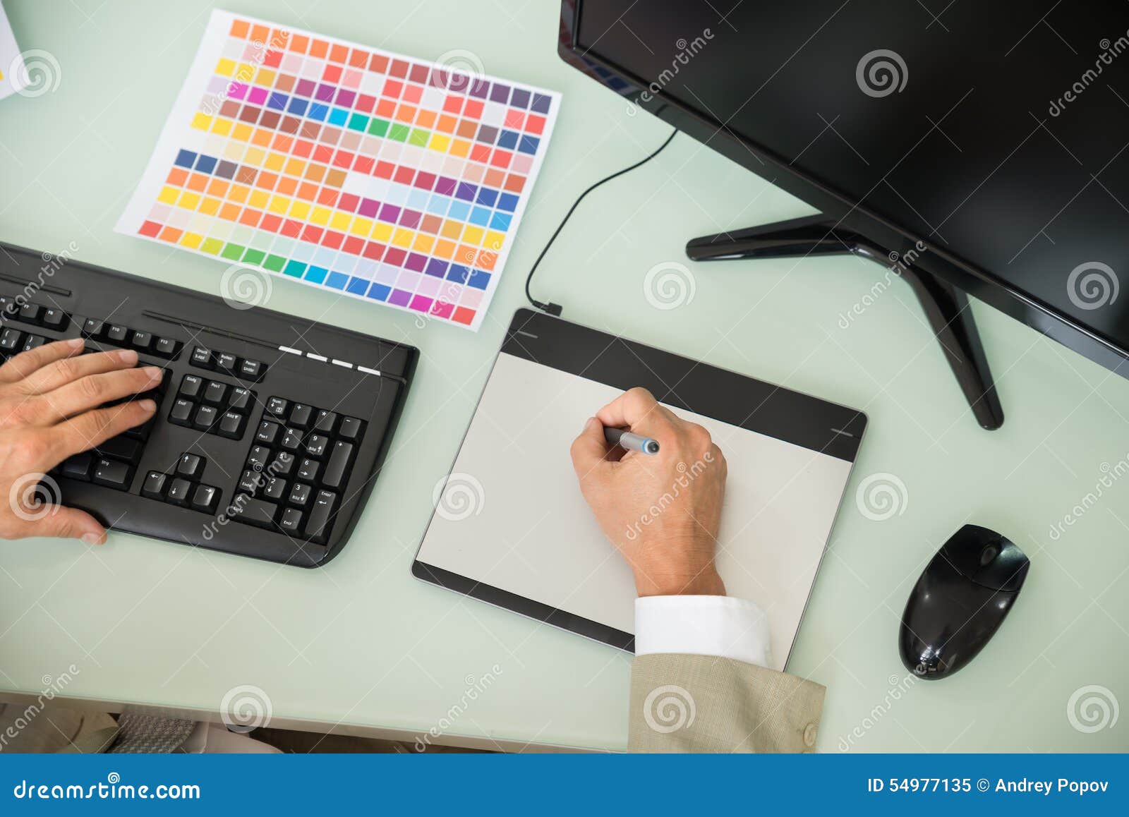 Businessman Writing on Graphic Tablet Stock Image - Image of multimedia ...