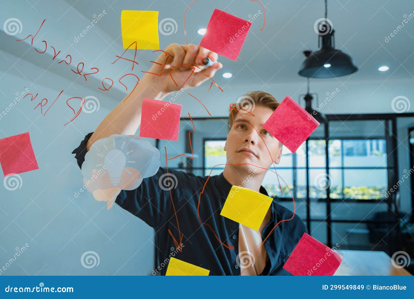 Businessman Writing Idea by Using Mind Map and Sticky Notes. Immaculate ...