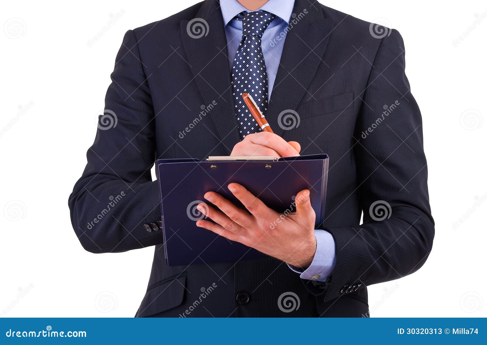 Businessman Writing Notes on Clipboard. Stock Image - Image of male ...