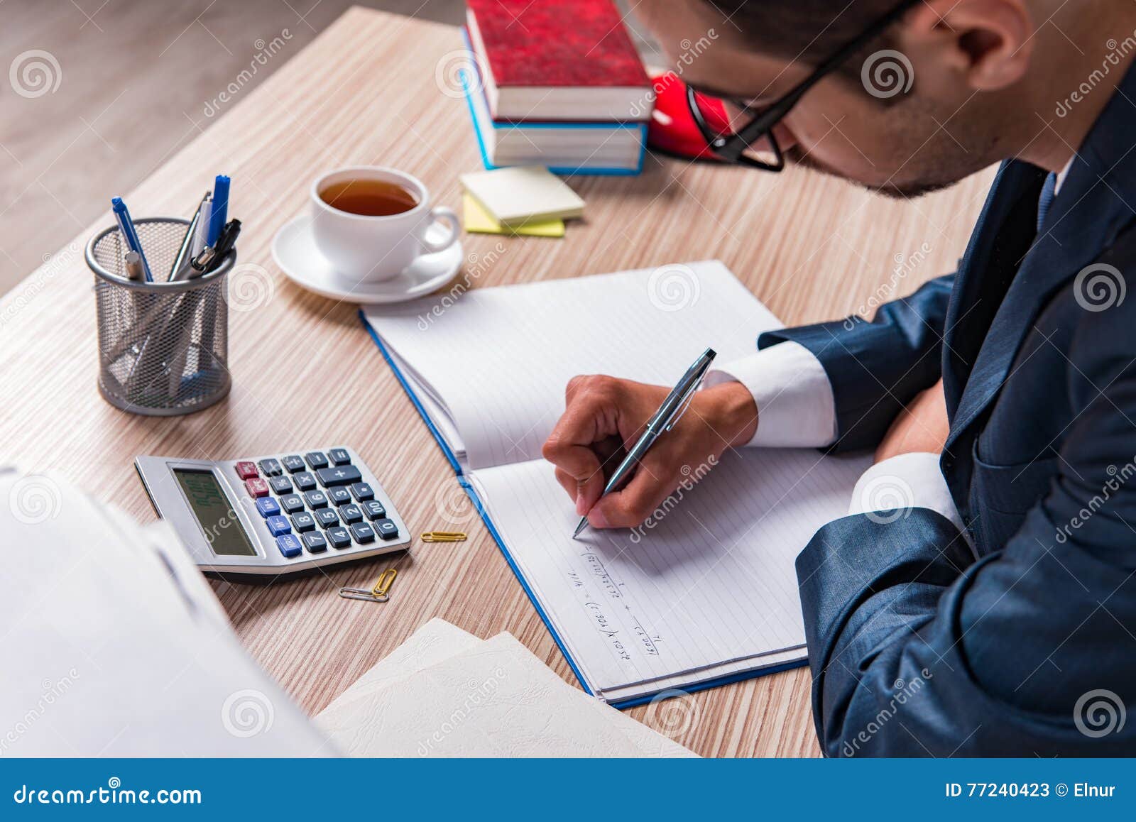 The Businessman Writing Report in the Office Stock Image - Image of ...