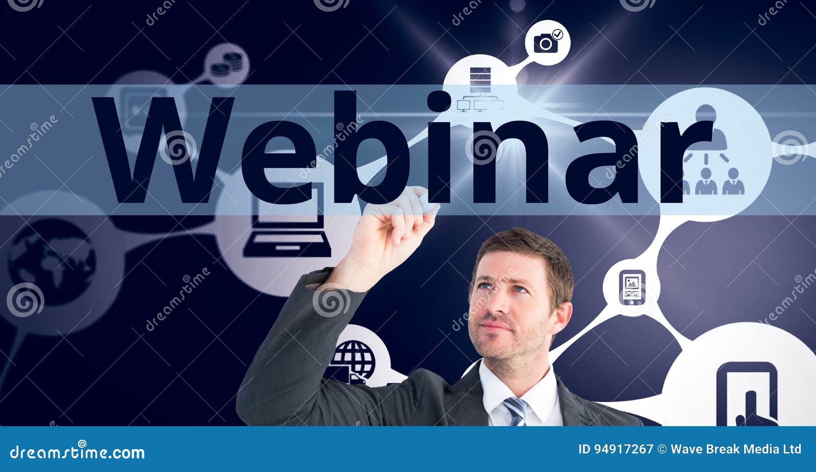 Businessman Writing on the Screen WEBINAR. Internet Connections ...