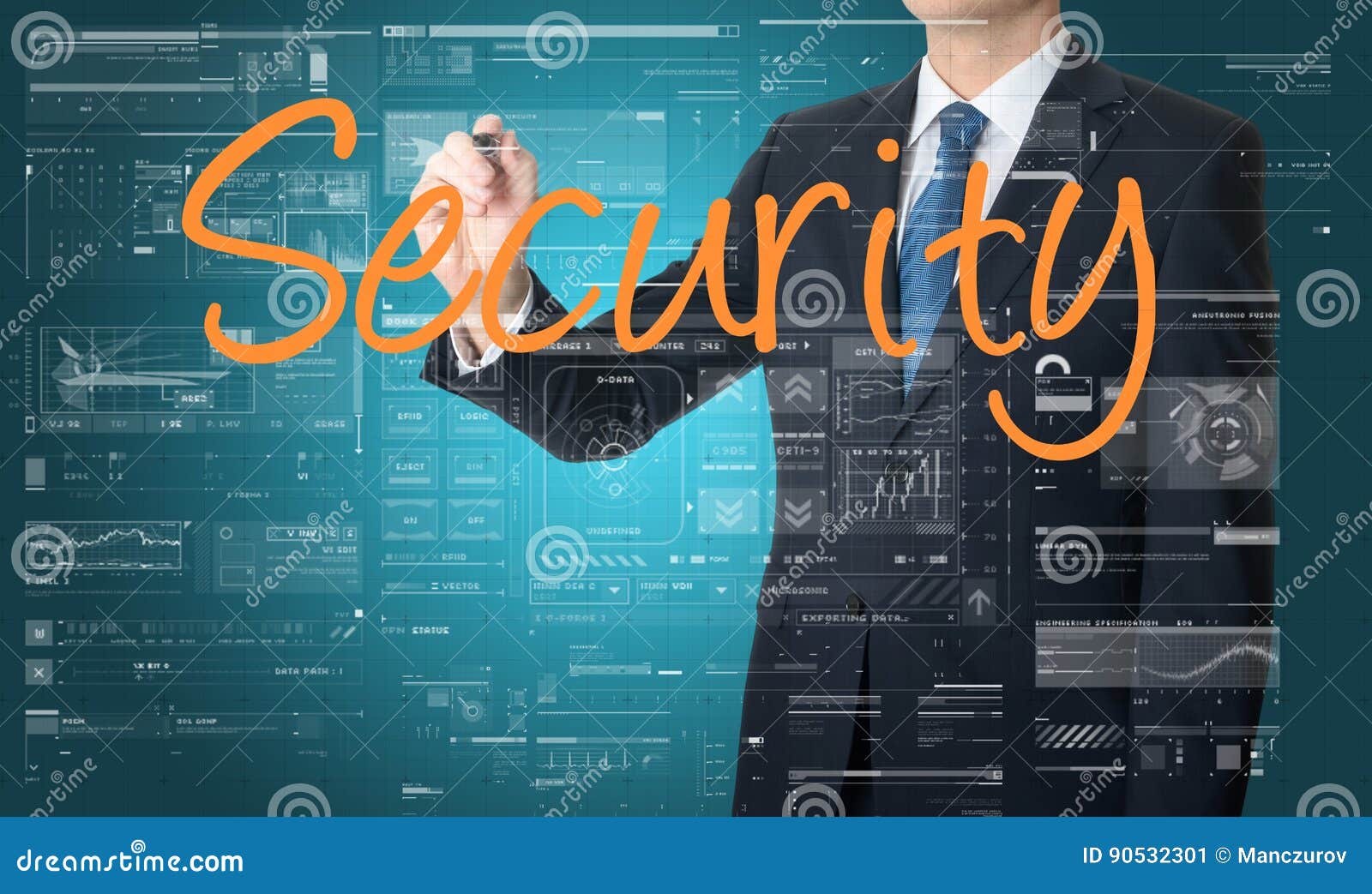 Businessman Writing Security and Drawing Some Sketches Stock Image ...