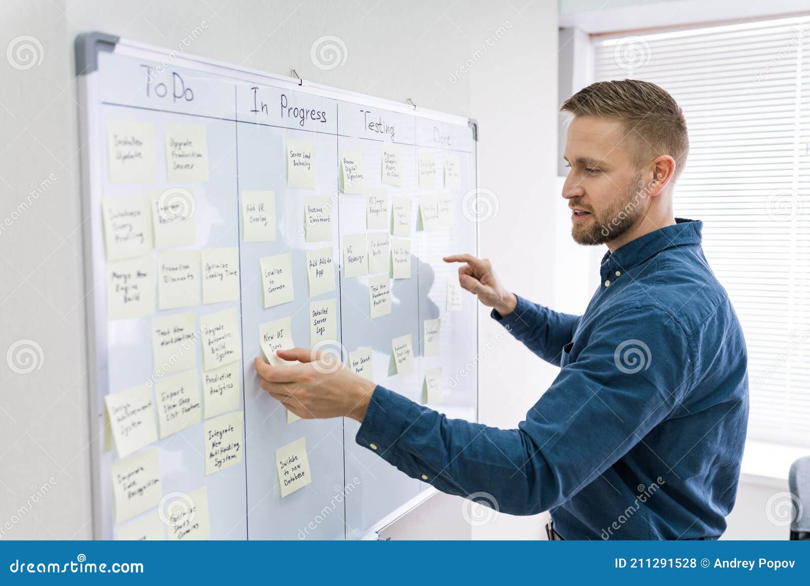Businessman Writing on Sticky Notes Stock Photo - Image of whiteboard ...