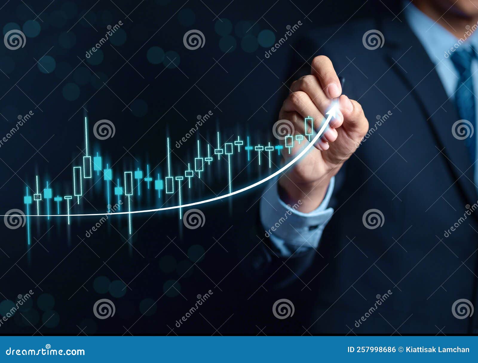 Businessman Writing Target Analyze Sales Data Trading and Showing a ...
