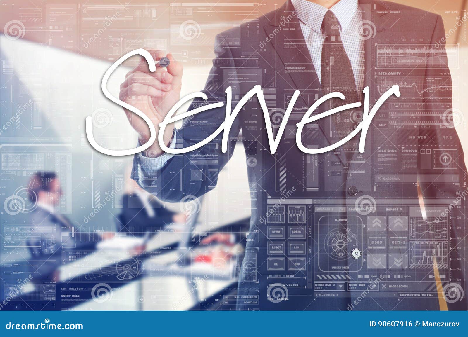 Businessman is Writing on Transparent Board, he is Preparing for Stock ...