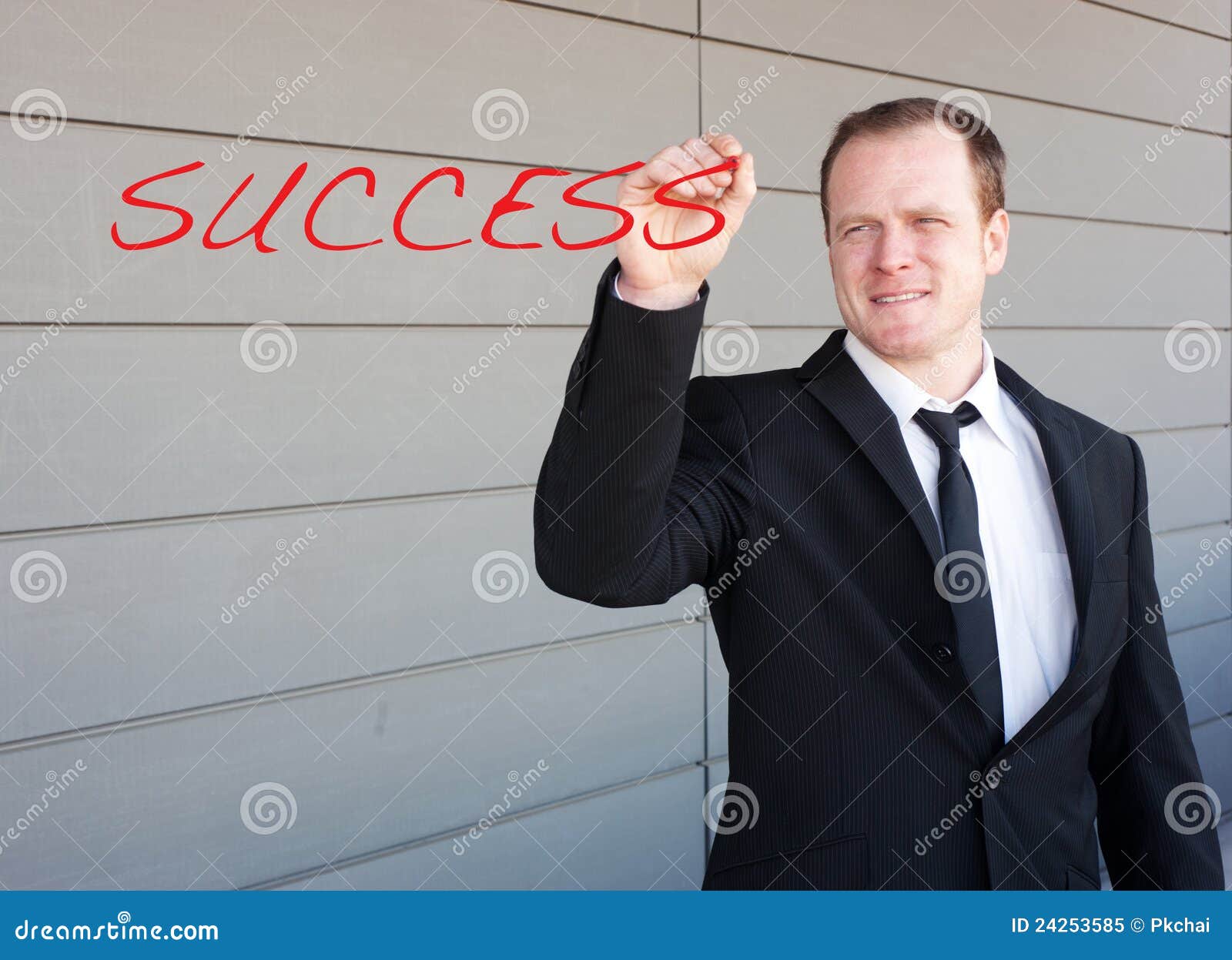 Businessman Writing the Word Success on Screen Stock Image - Image of ...