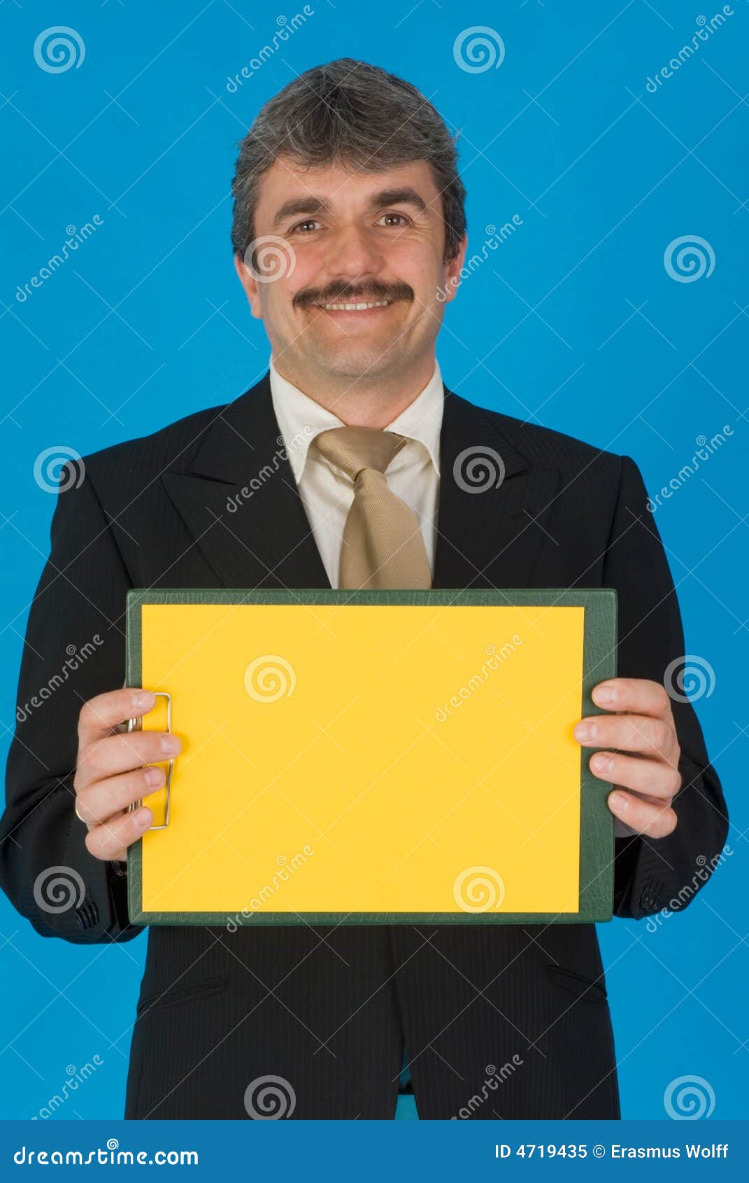 Businessman with Yellow Sign Stock Image - Image of closeup, looks: 4719435